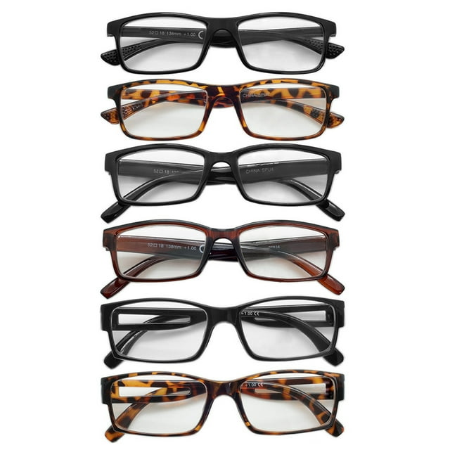 Reading Glasses Mens Womens 6 Pack Unisex Readers Classic Good Quality ...
