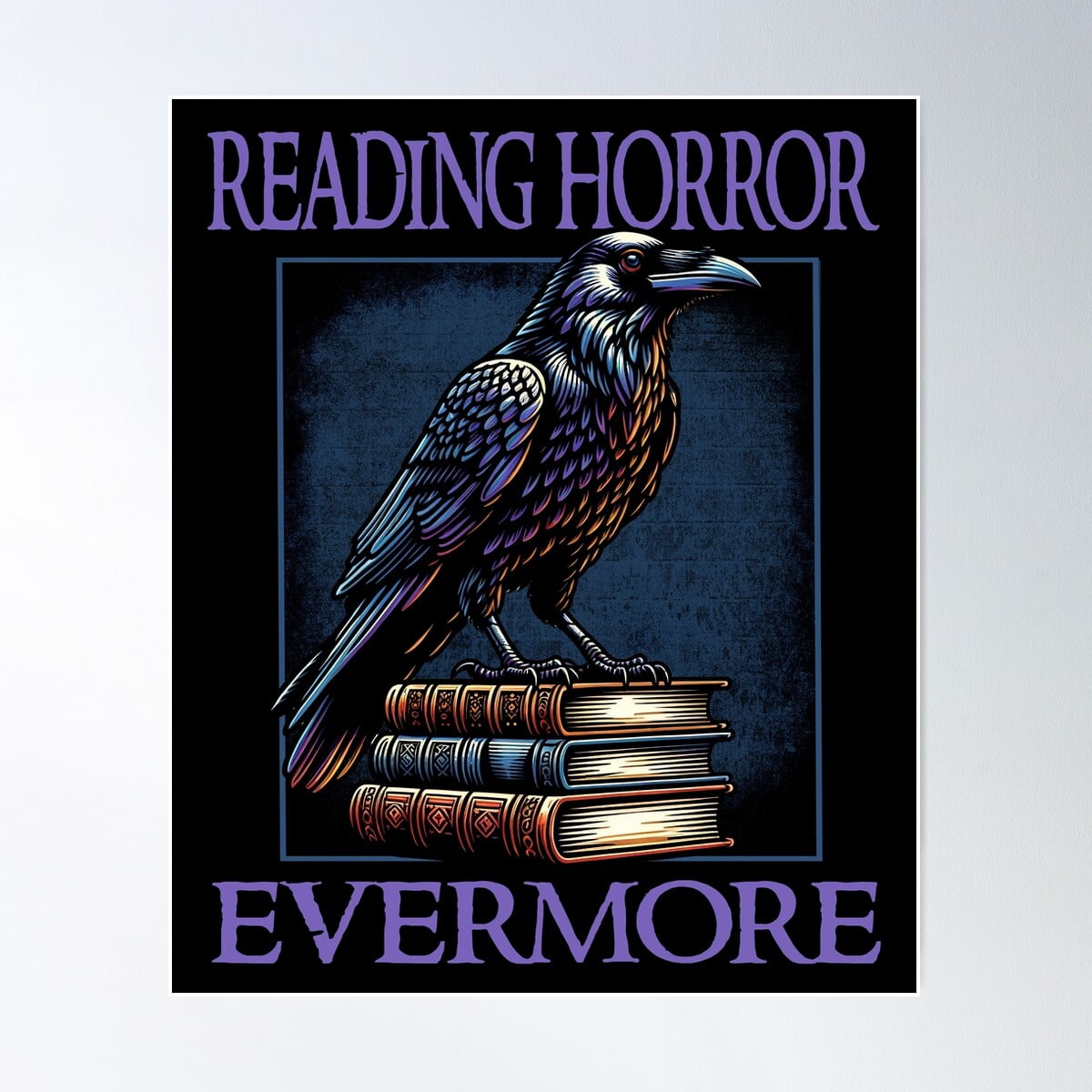 Reading Horror Raven On Books For Bibliophile Avid Reader Book Lover Poster Wall Art, Modern ...