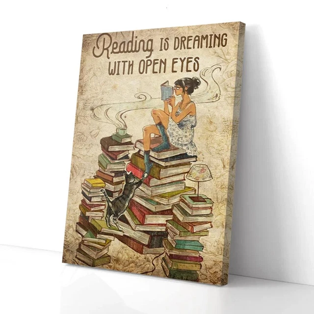 Reading Is Dreaming With Open Eyes Girl With Coffee Poster, NO FRAMED ...