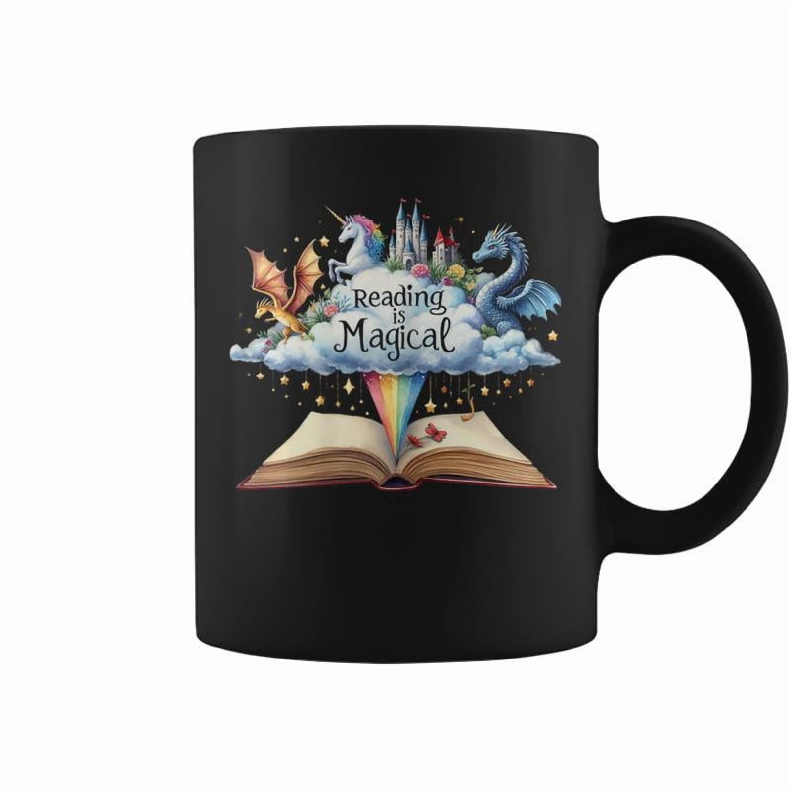 Reading Is Magical Unicorn Dragon Bookworm Book Reader Coffee Mugs ...