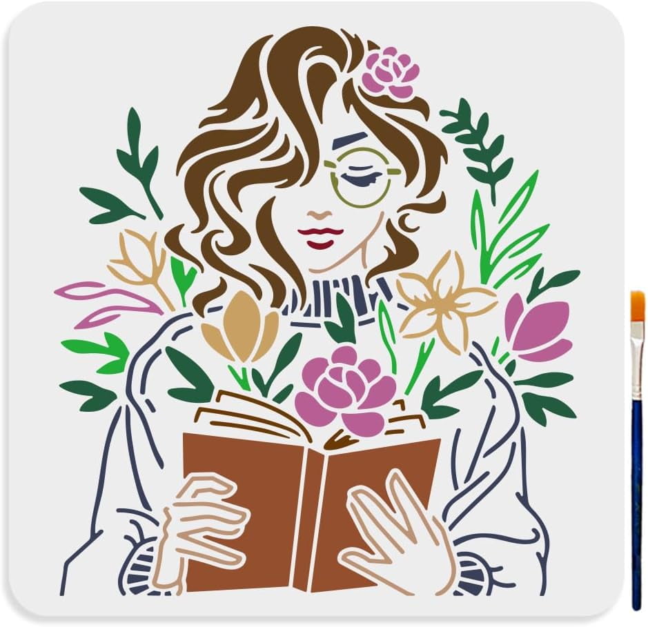 Reading Lady Stencil 11.8×11.8inch Large Women Theme Stencils with ...