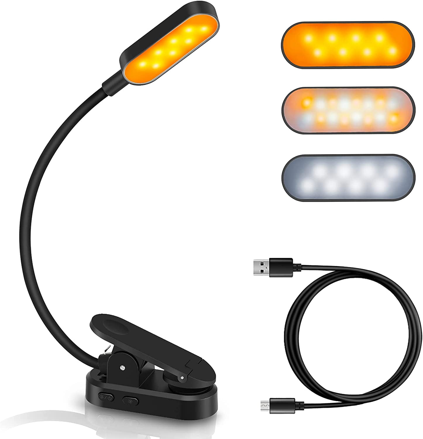 Reading Lamp, 16 LED, Rechargeable Clip Lamp, 9 Brightness Modes ...