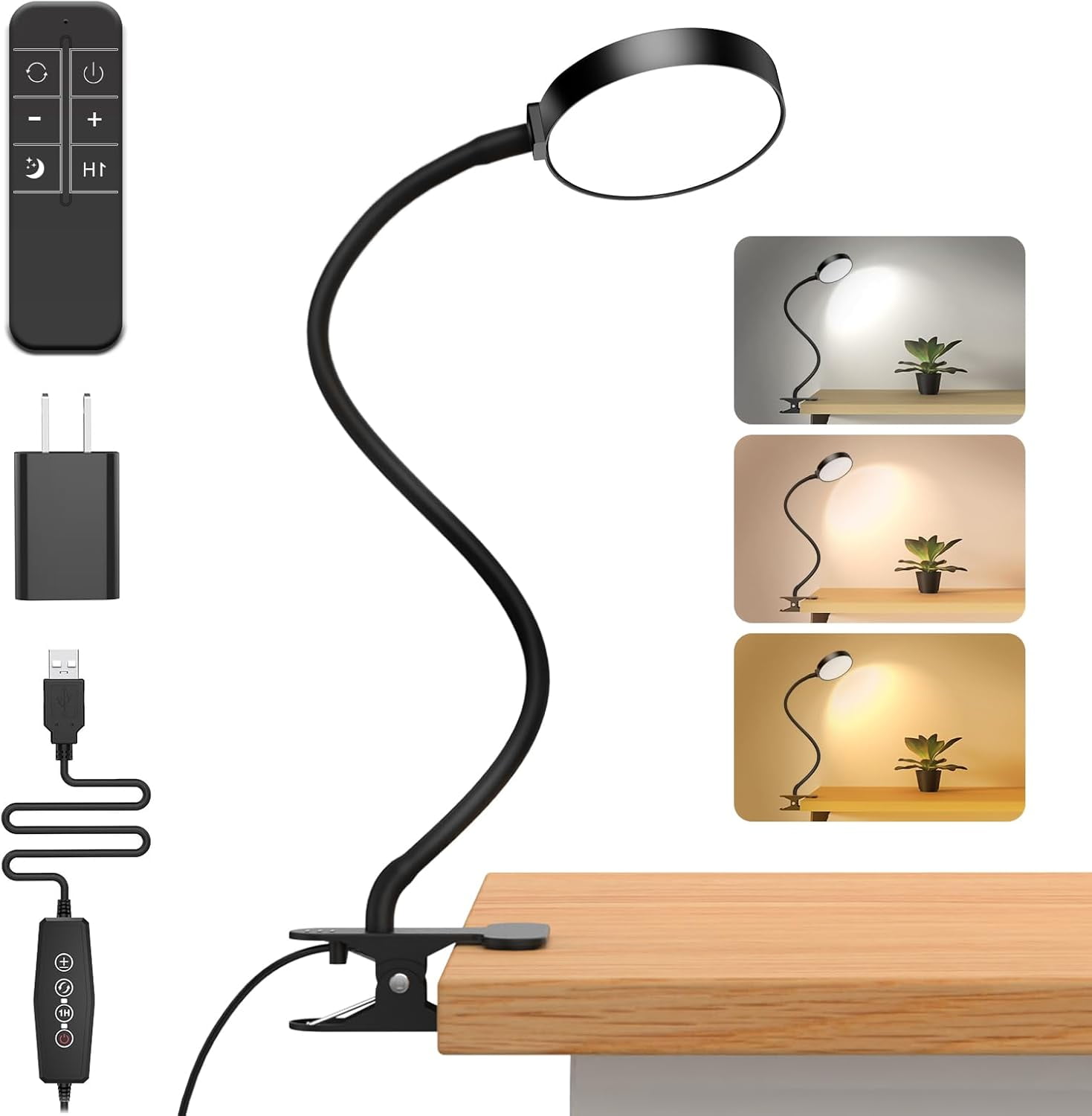Reading Light with Remote, LED Desk Lamp Clip on [1H Timer & Nightlight ...