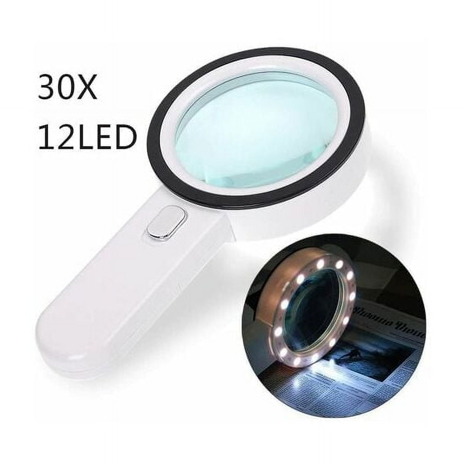 Reading Magnifier, 12 Led Magnifying Glass 30X Magnifying Glass, Large Illuminated Magnifying ...
