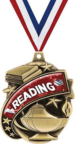 Reading Medals - 2" Kudos Read to Succeed Book Worm Award Medals Gold ...