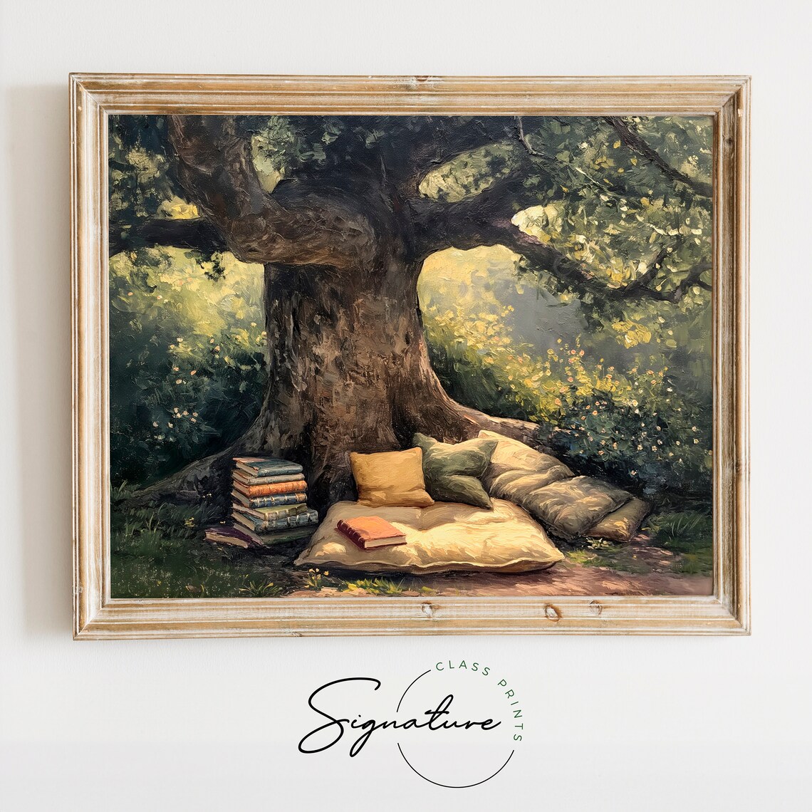 Reading Nook Art, Vintage Tree Shade Landscape, Peaceful Garden Retreat ...