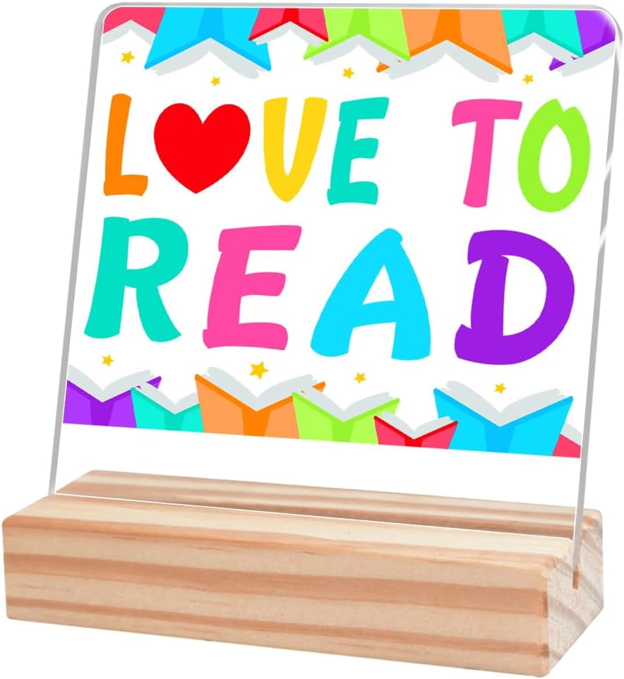 Reading Nook Decor,Love To Read Acrylic Desk Plaque Sign With Wooden ...