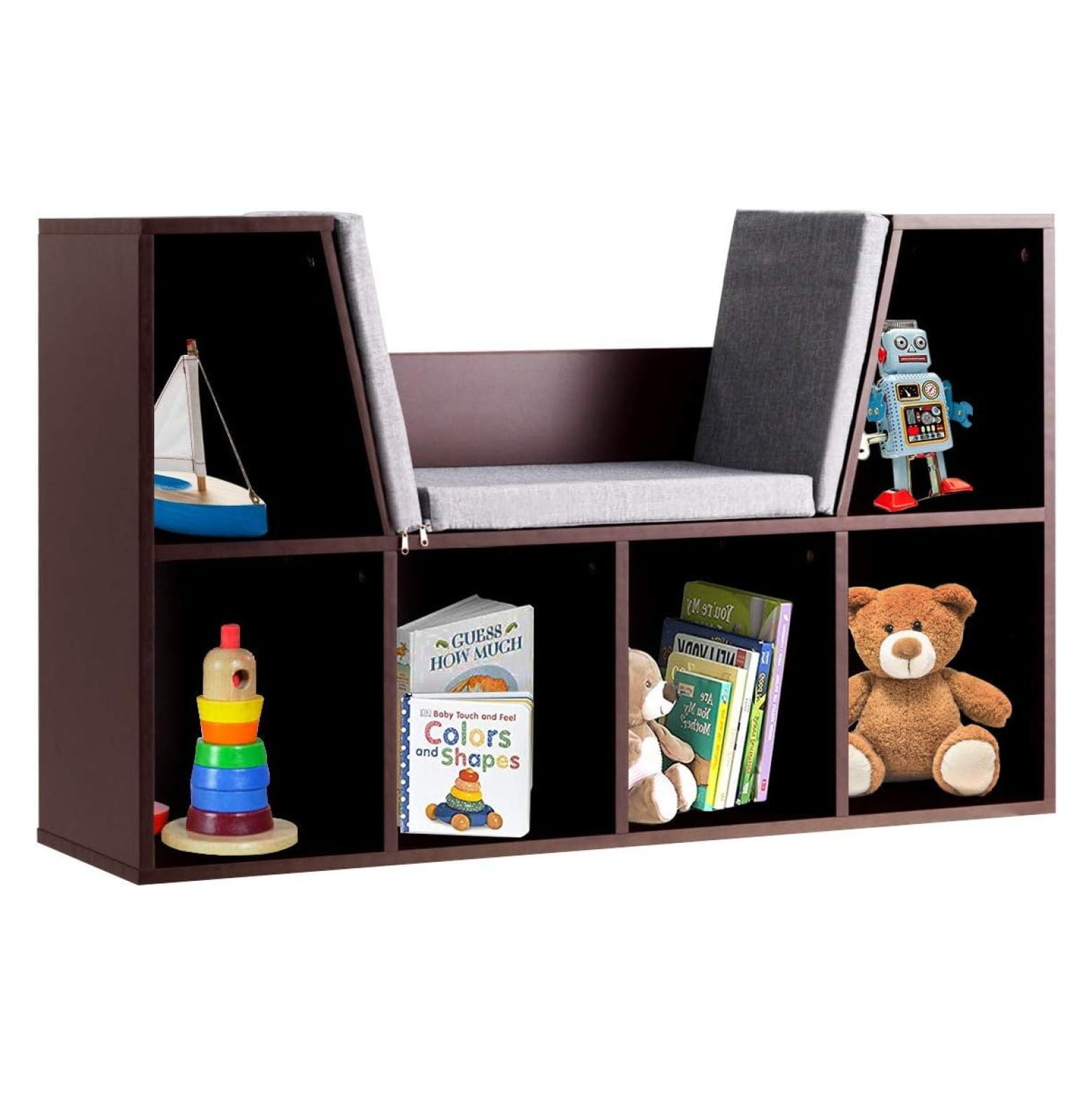 Reading Nook Organizer with Seat Cushion, Kids Bookcase with Reading ...