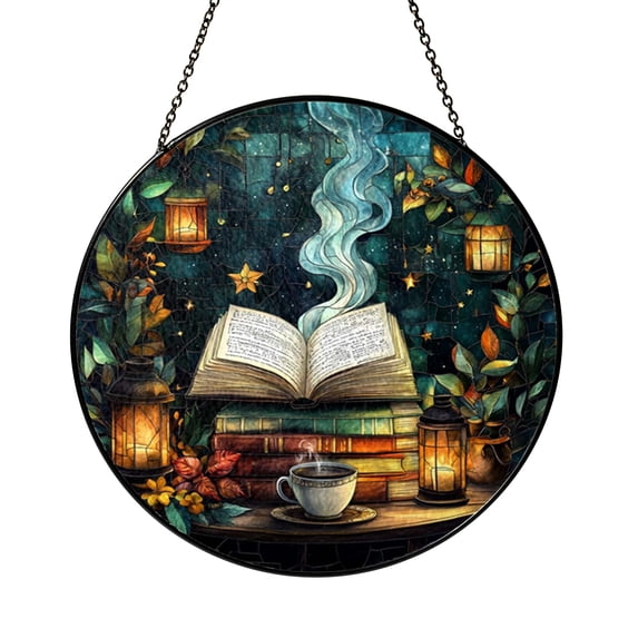 Reading Nook Stained Glass Style Suncatcher, Fantasy Books and Music ...