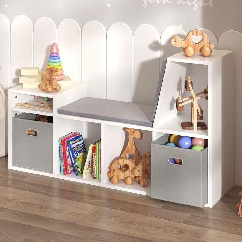 Reading Nook for Kids with 6-Cubby Kids Bookcase and Soft Cushion,Multi ...