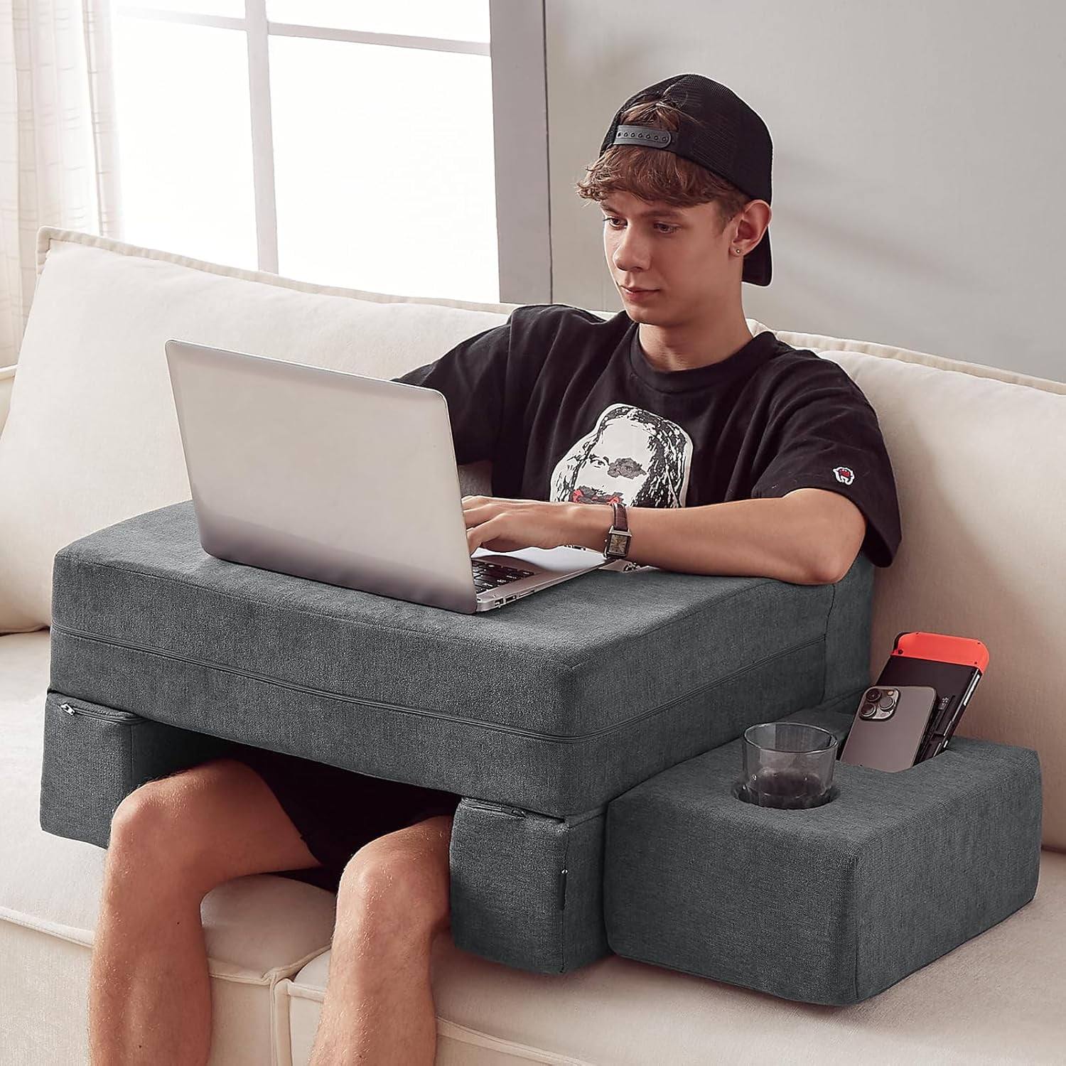 Reading Pillow for Adult, Lap Desk Pillow with Coaster, Arm Rest Pillow ...