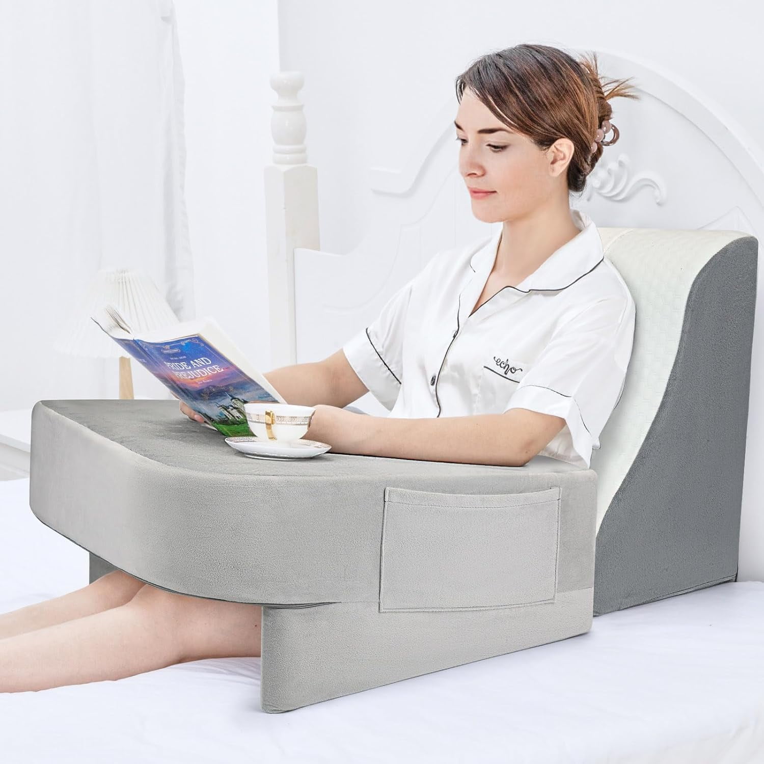 Reading Pillow with Back Pillow for Bed Sitting Up, Laptop Stand ...