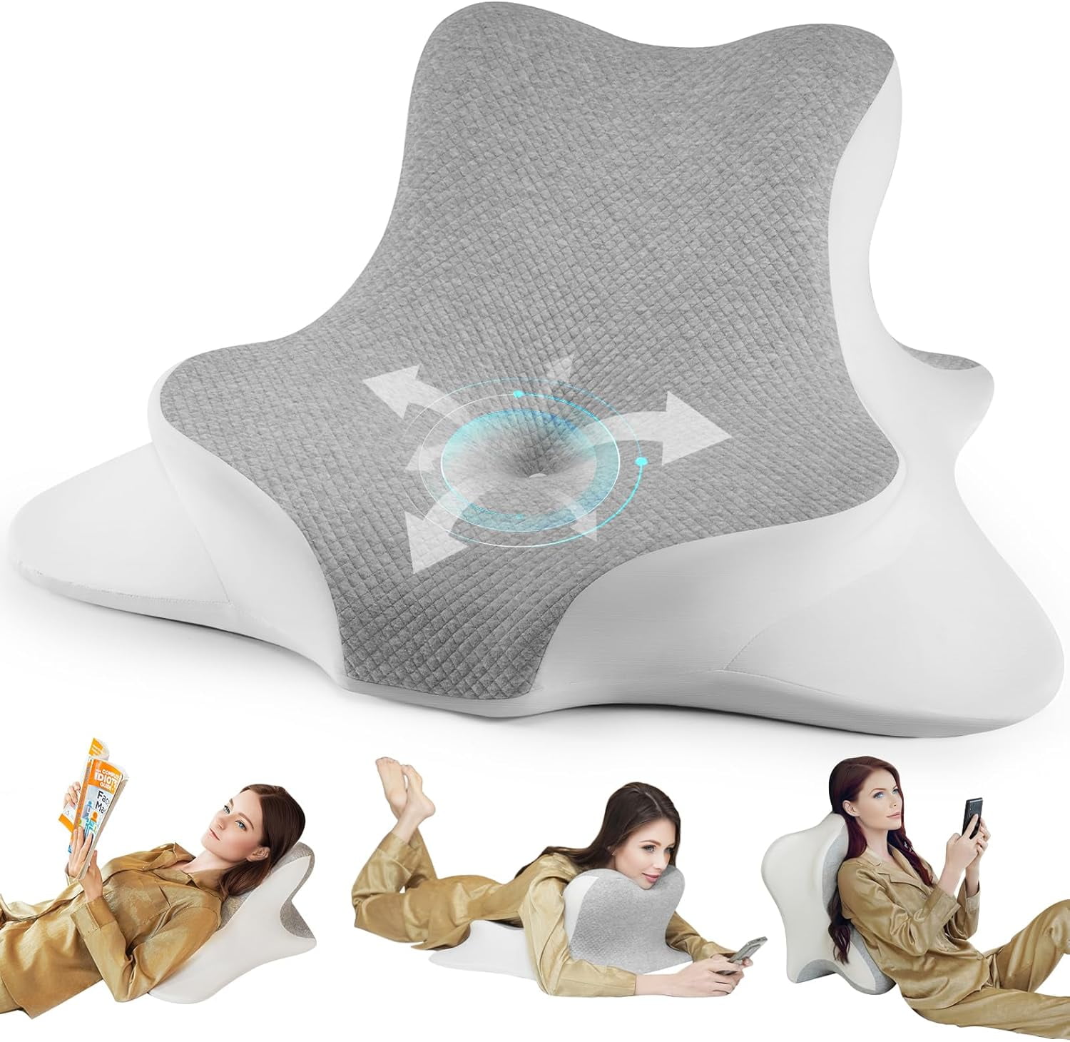 Reading Pillow for Bed, Lying, Leaning and Prone, Ergonomic Memory Foam ...