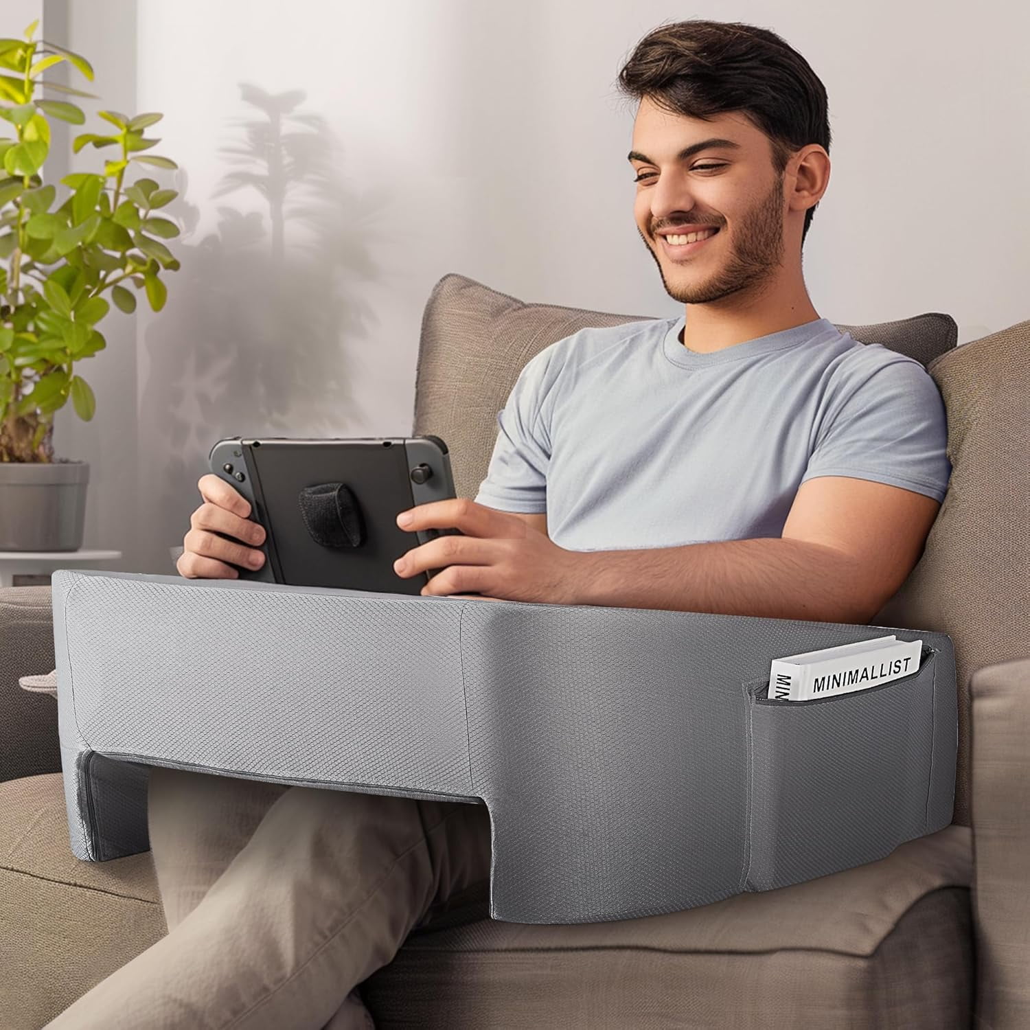 Reading Pillow for Gaming, Lap Desk Gaming Pillow with Side Pockets for ...