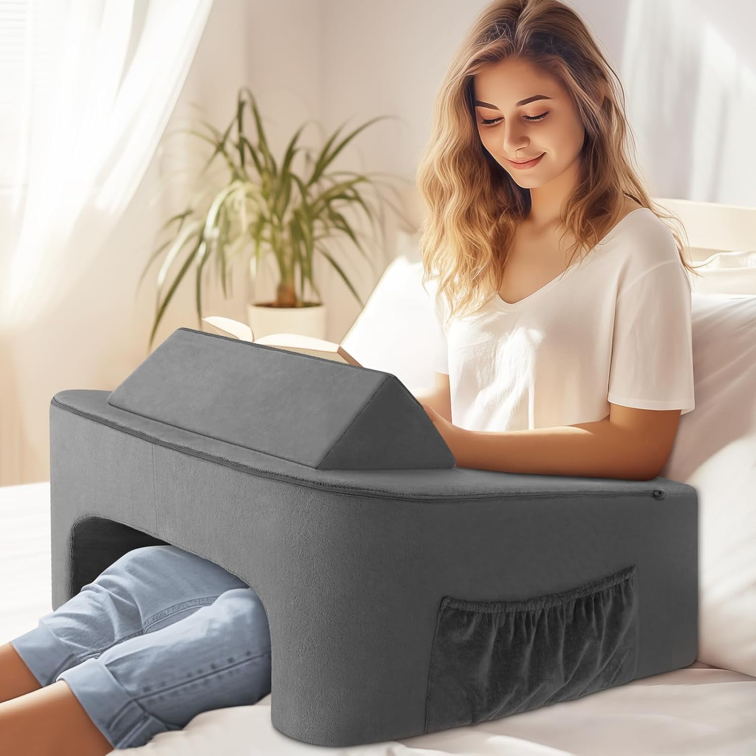 Reading Pillow for Sitting in Bed Adult Size, Back Pillow for Bed ...