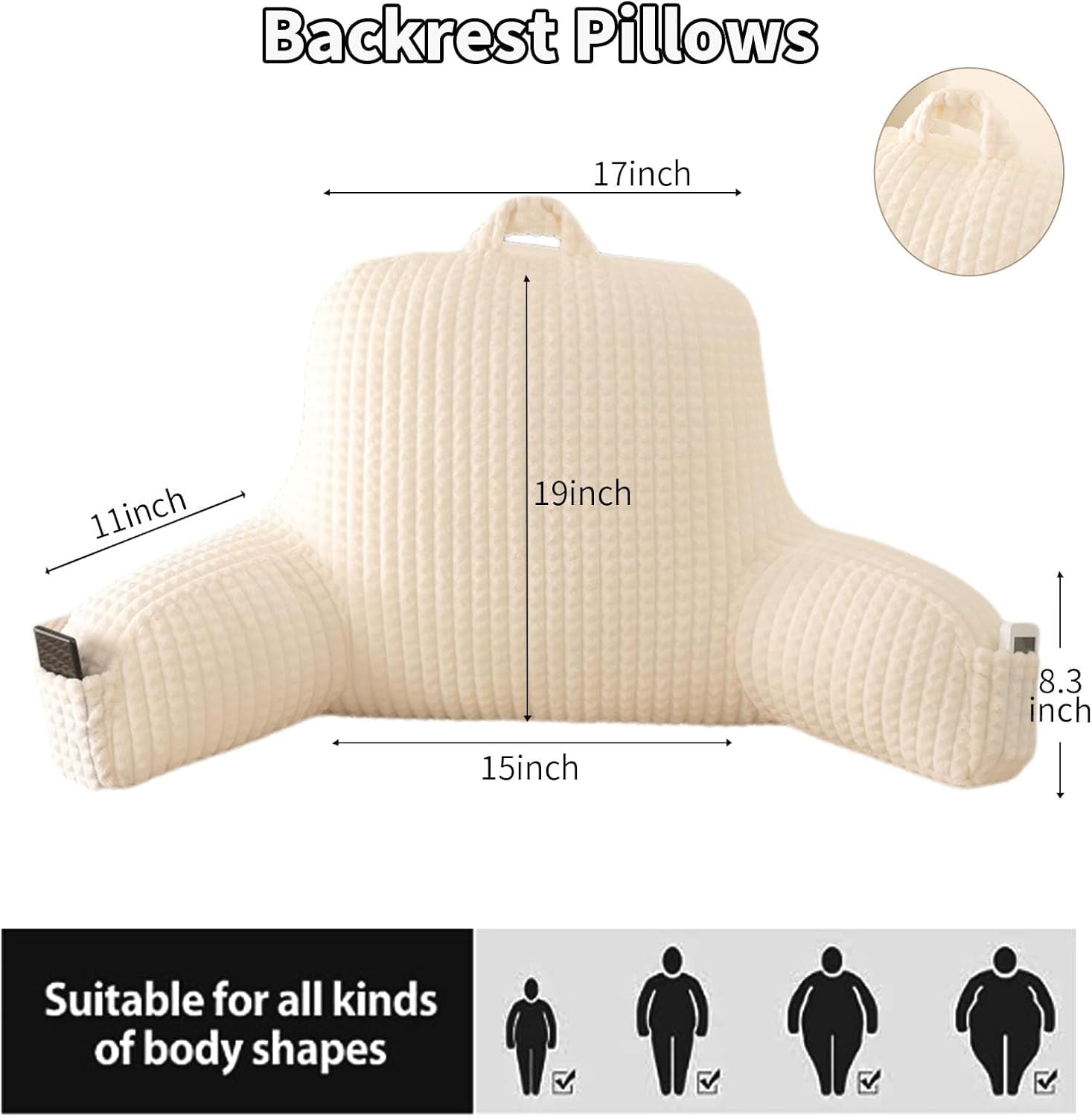 Reading Pillow for Sitting in Bed, Large Backrest Reading Pillow with ...