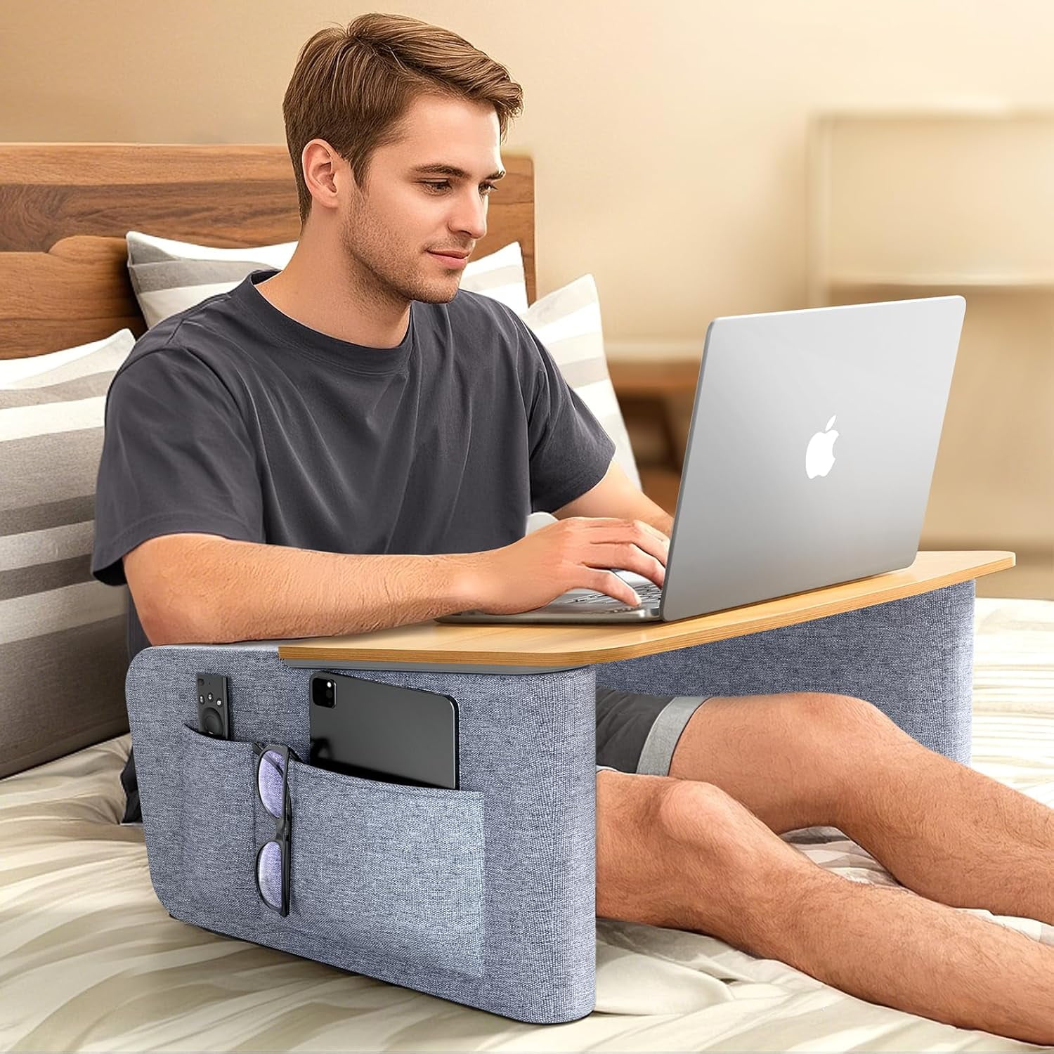 Reading Pillow with Sturdy Wooden Surface, Lap Pillow Desk for Laptop ...