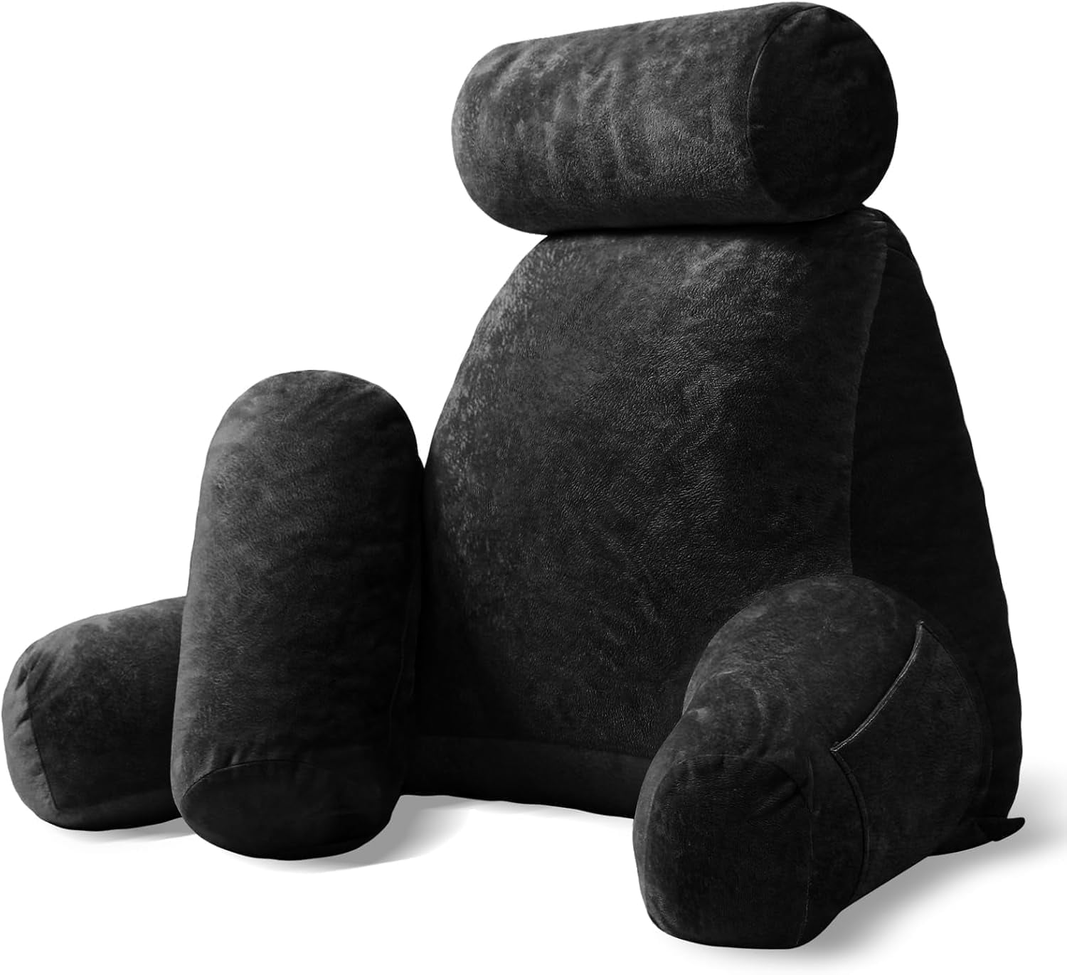 Reading Pillow, Velvet Back Pillow for Bed Sitting Up, Adult Back-Rest Support Cushion with Arms ...