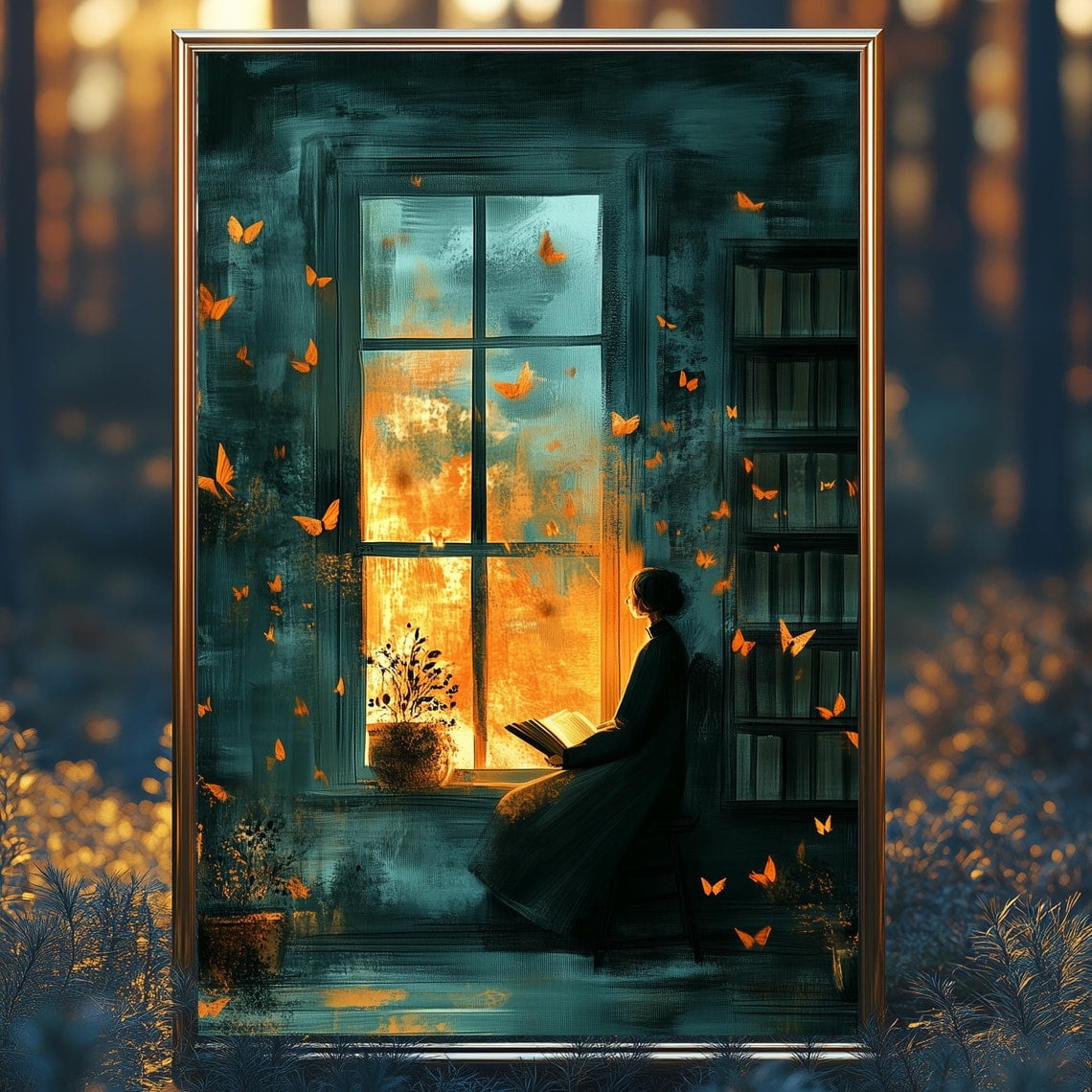 Reading Poster Book Lover Art Dark Cottagecore Book Painting Print ...
