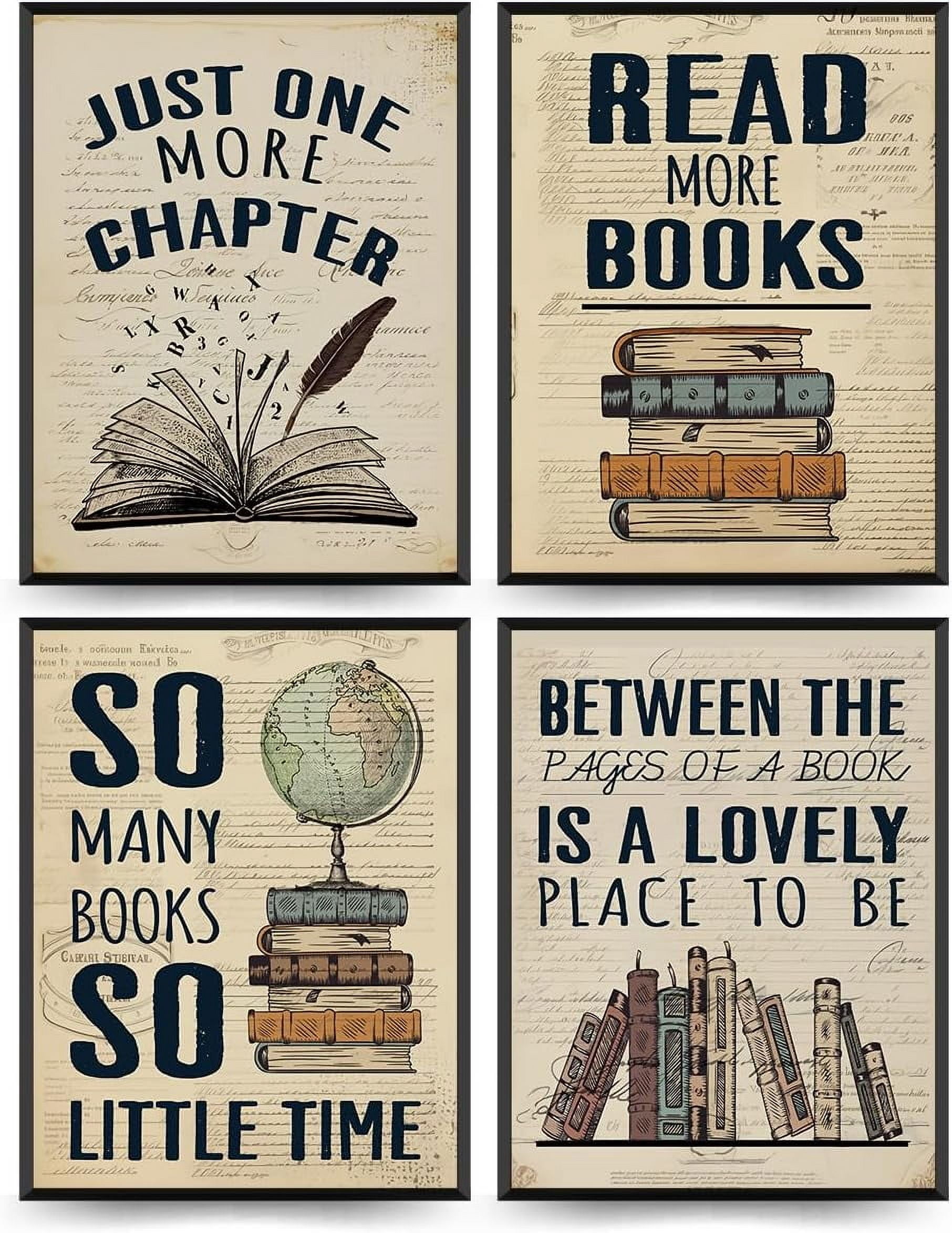 Reading Posters for Library Set of 4 - Book Club Decorations,Library ...
