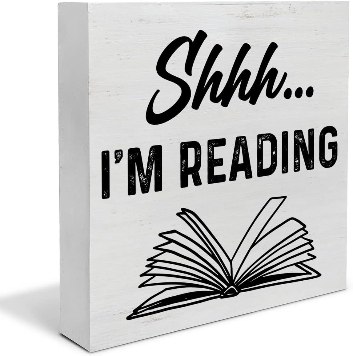 Reading Quote Wood Box Sign Decor Desk Sign Shhh I’m Reading Wooden Box ...