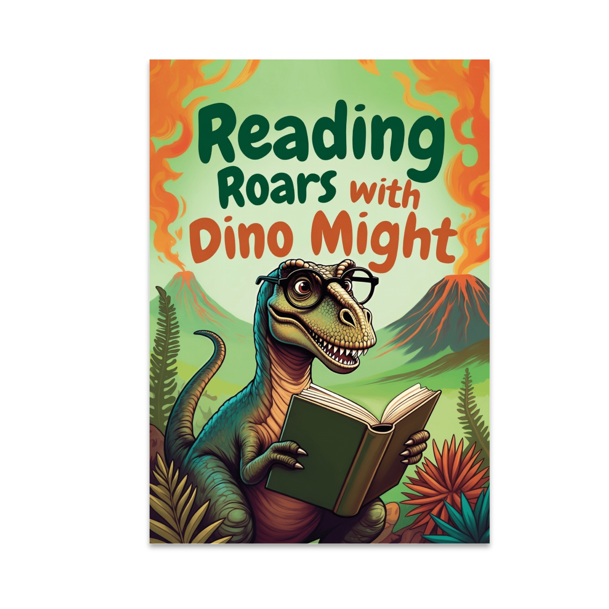 Reading Roars with Dino Might - Book Lover - 13x19 Poster Print ...