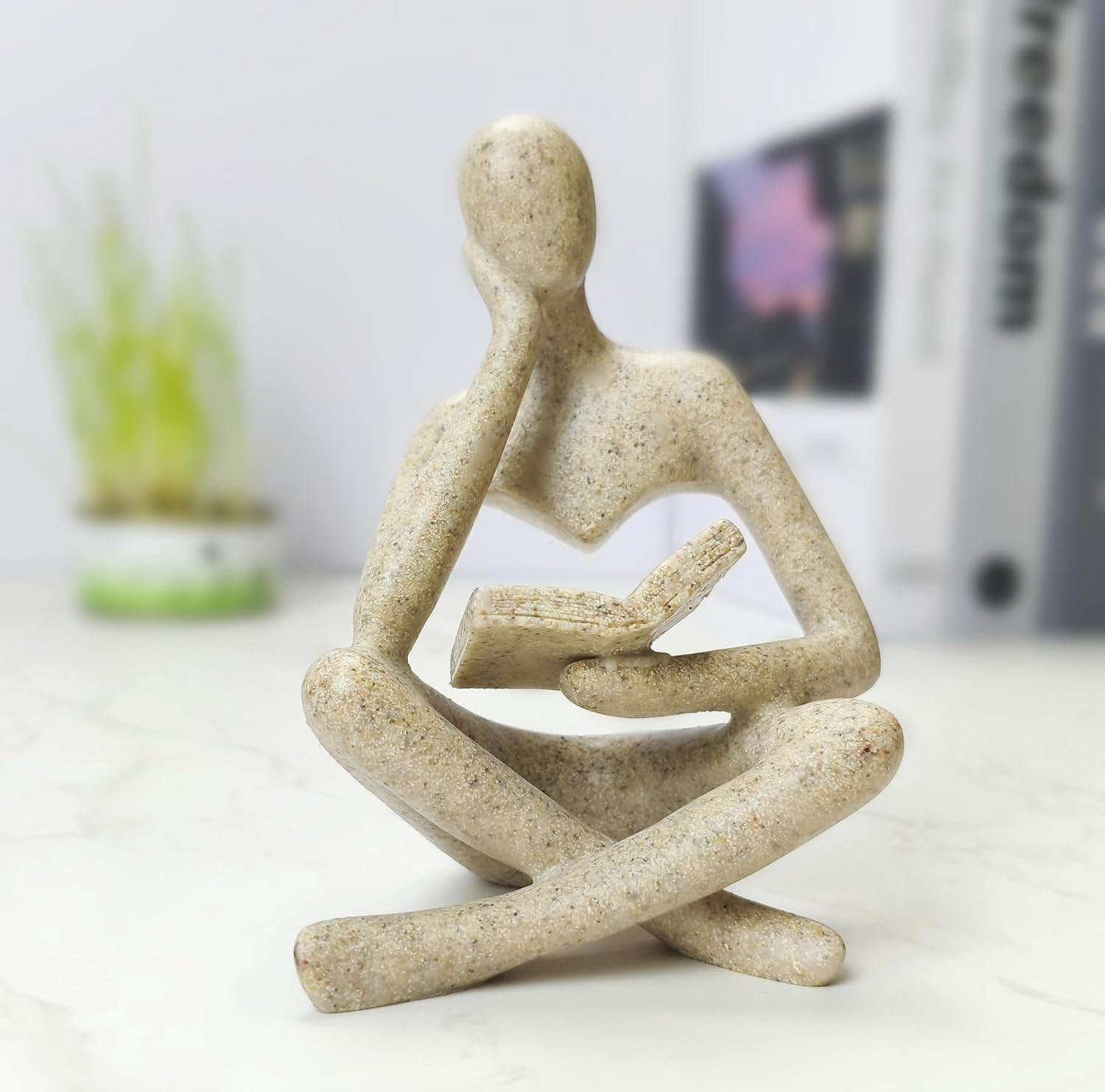 Reading Sculpture Thinker Statue 4.5”- Modern Abstract Art Figurine for ...