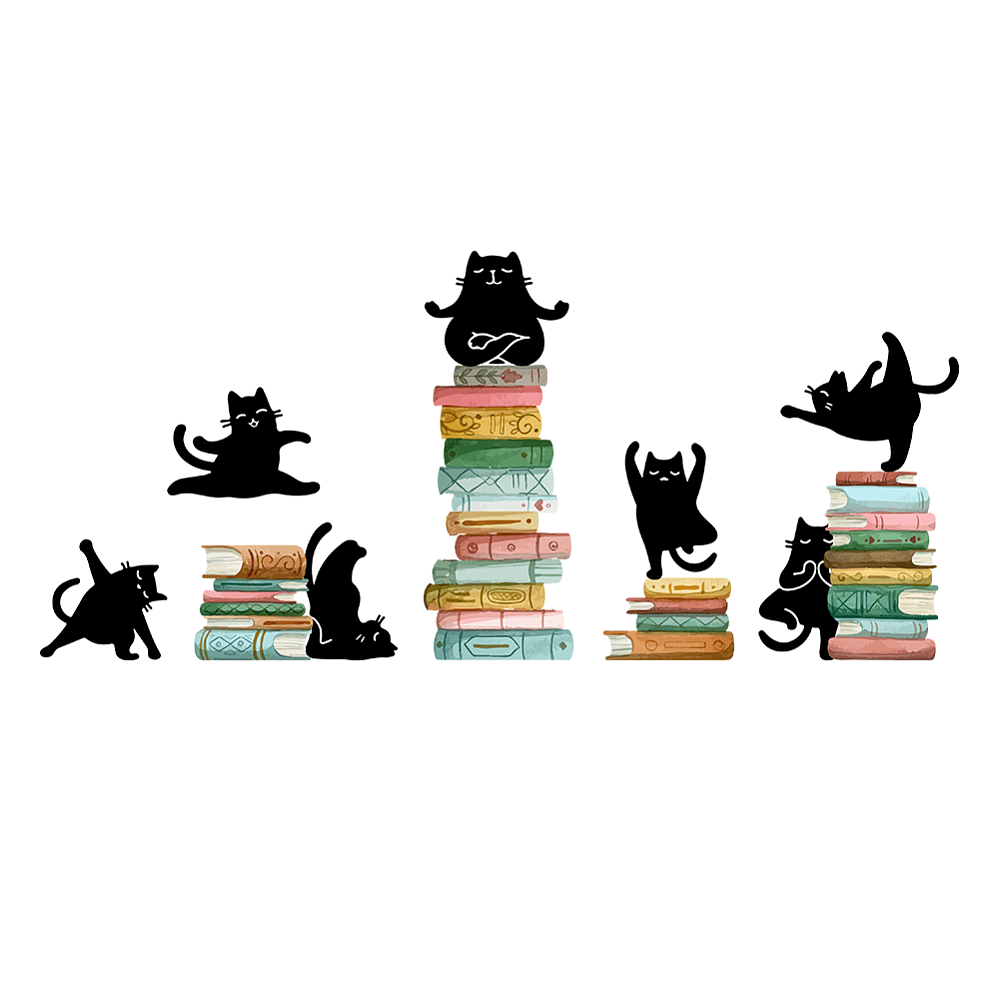 Reading Theme Wall Decal Cat Wall Sticker Black Cats on The Books Peel ...