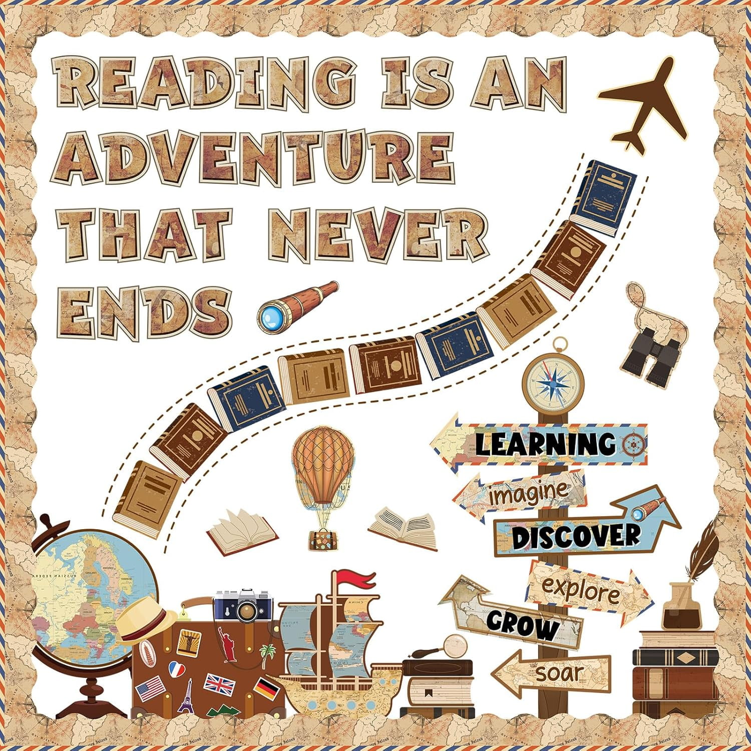 Reading Travel Bulletin Board Decorations Set Vintage Reading is an ...