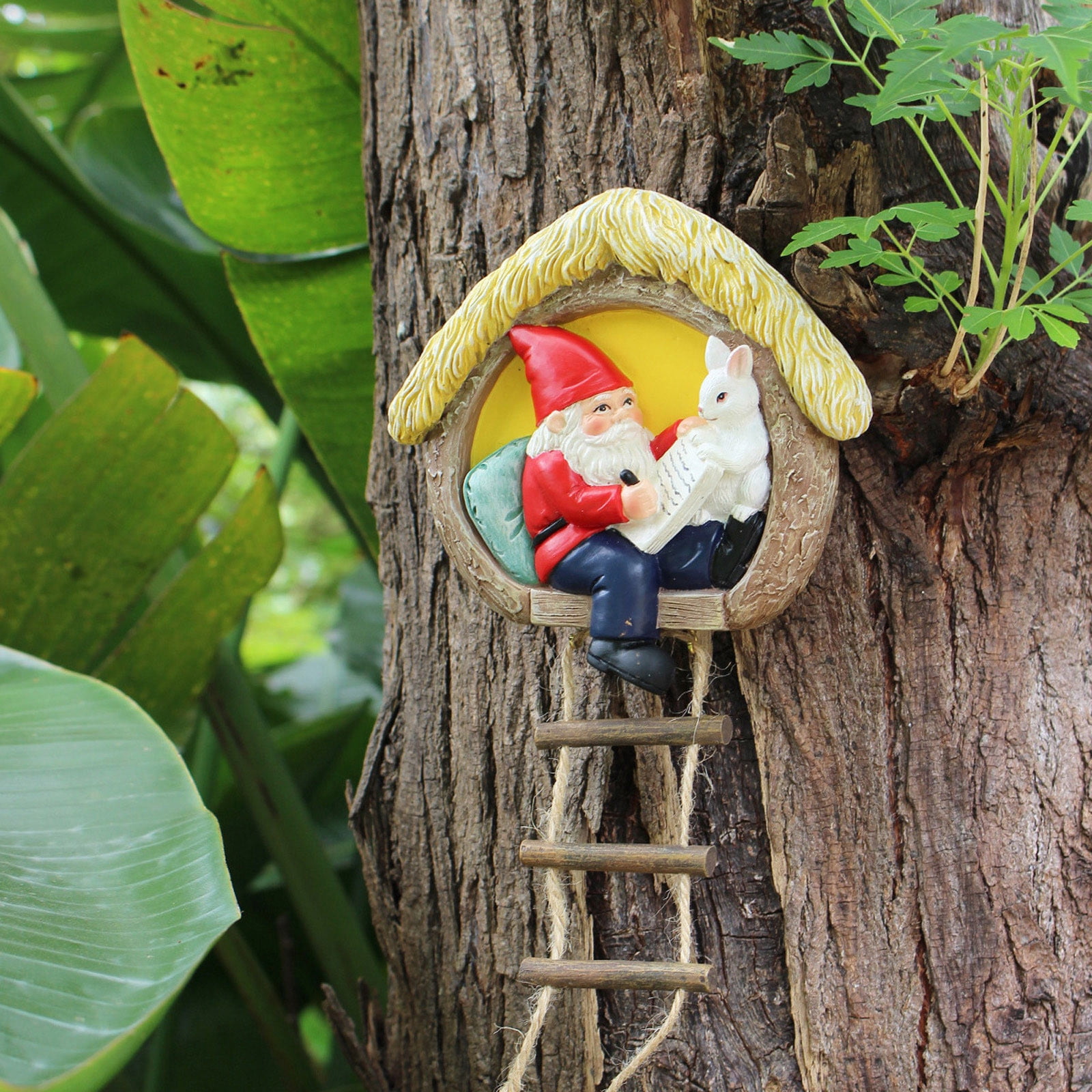 Reading Tree Hanging Resin Dwarf Rabbits Pendant Garden Courtyard ...