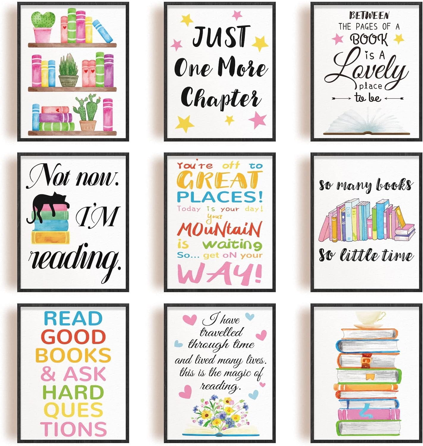 Reading Wall Art Poster Set of 9 Art Posters Inspirational Read Books ...