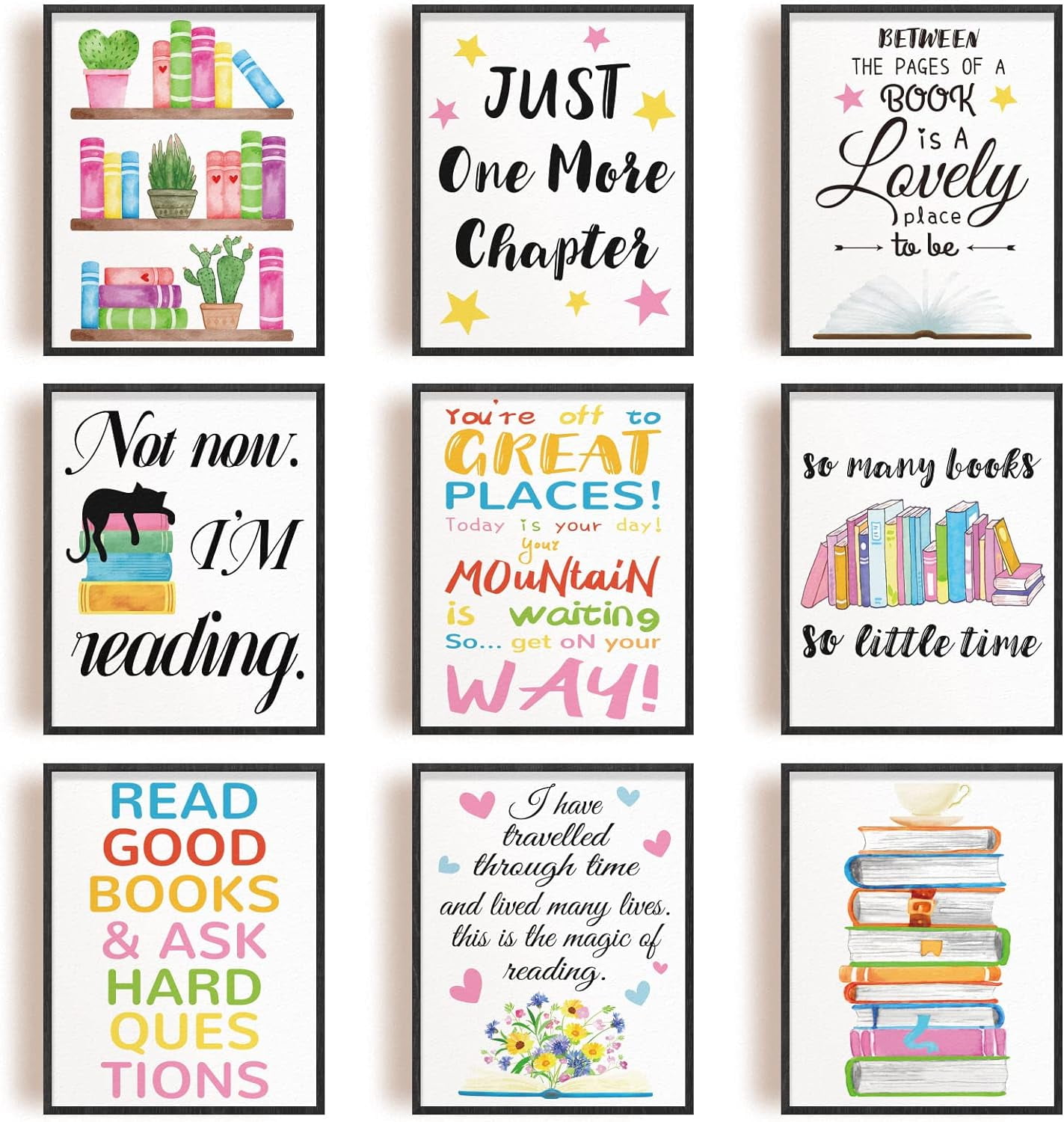 Reading Wall Art Poster Set of 9 Art Posters Inspirational Read Books ...