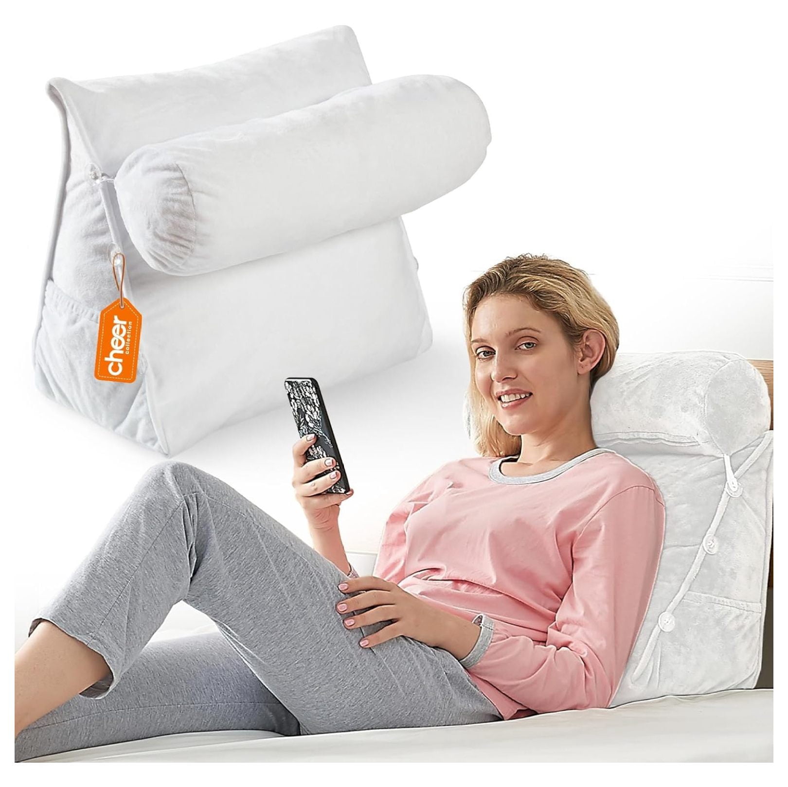 Reading Wedge Pillow – TV Pillow with Adjustable Bolster Pillow, Memory ...