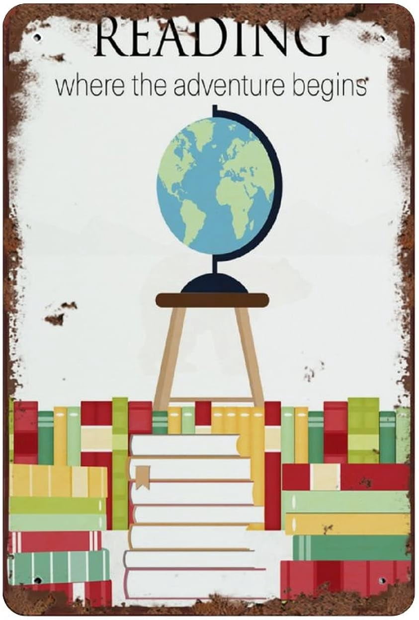 Reading Where The Adventure Begins Vintage Tin Sign Schoolroom Art ...