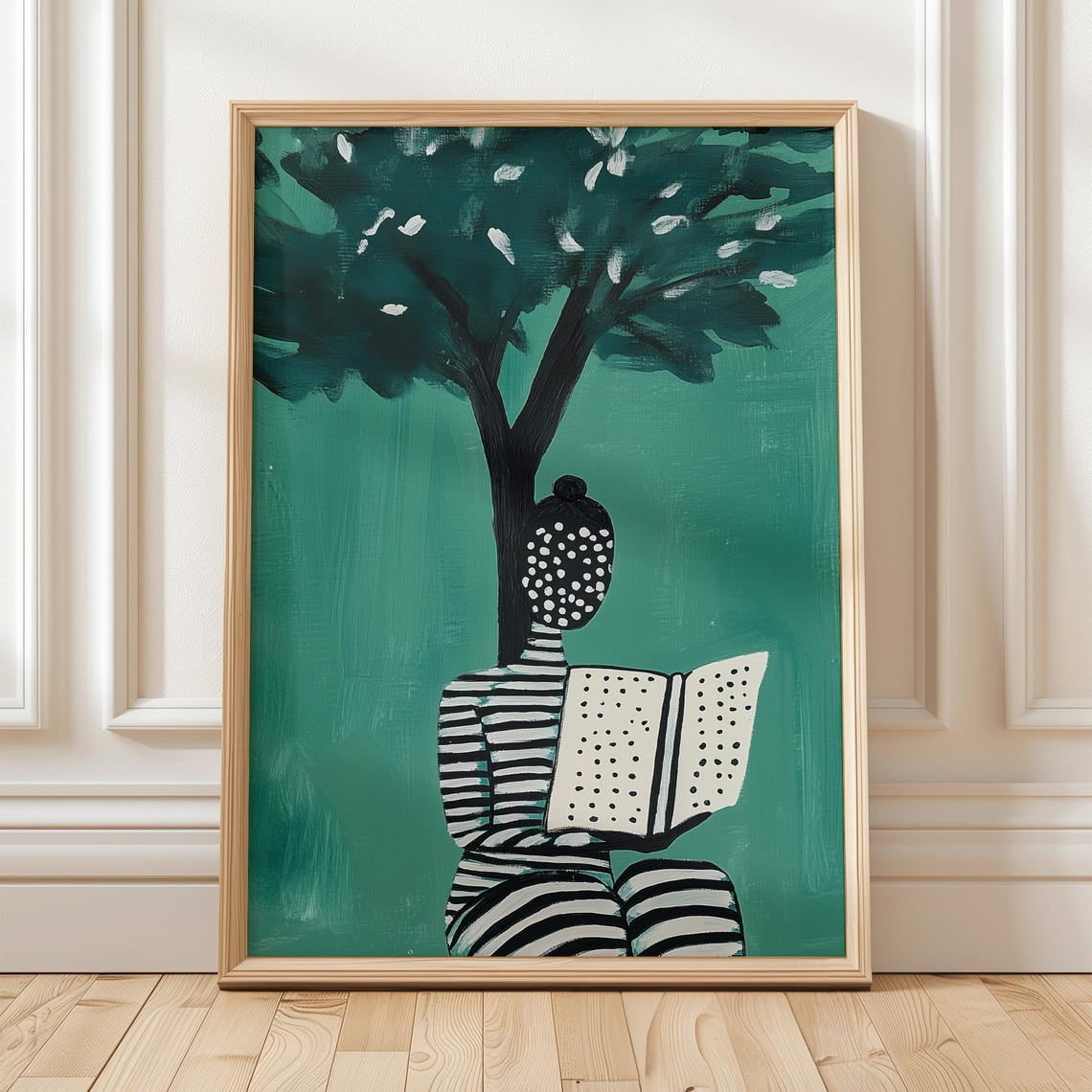 Reading Woman Art Print, Emerald Green Wall Art, Modern Abstract Print ...