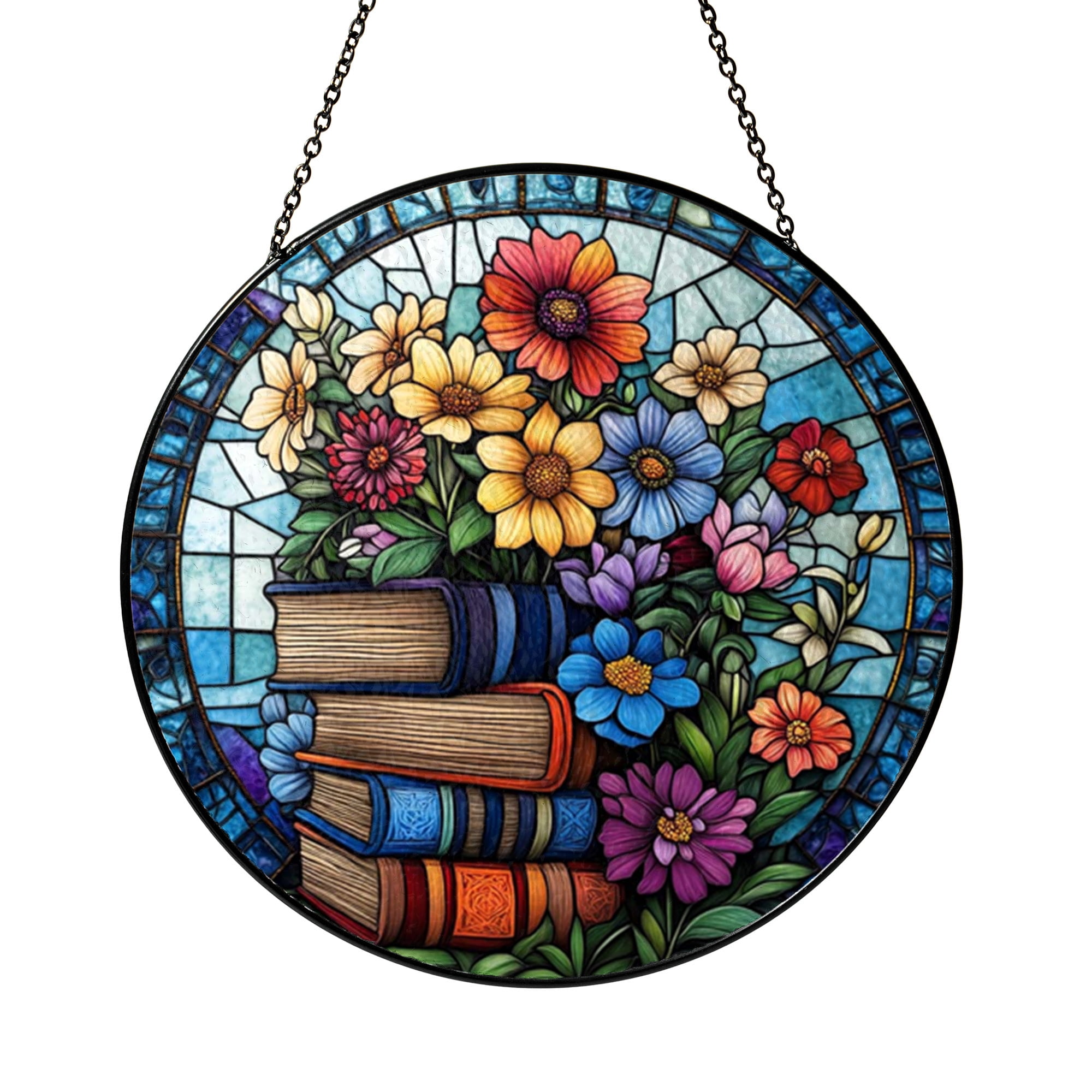 Reading and Flower Inspired Stained Glass Window Hanging – Decorative ...