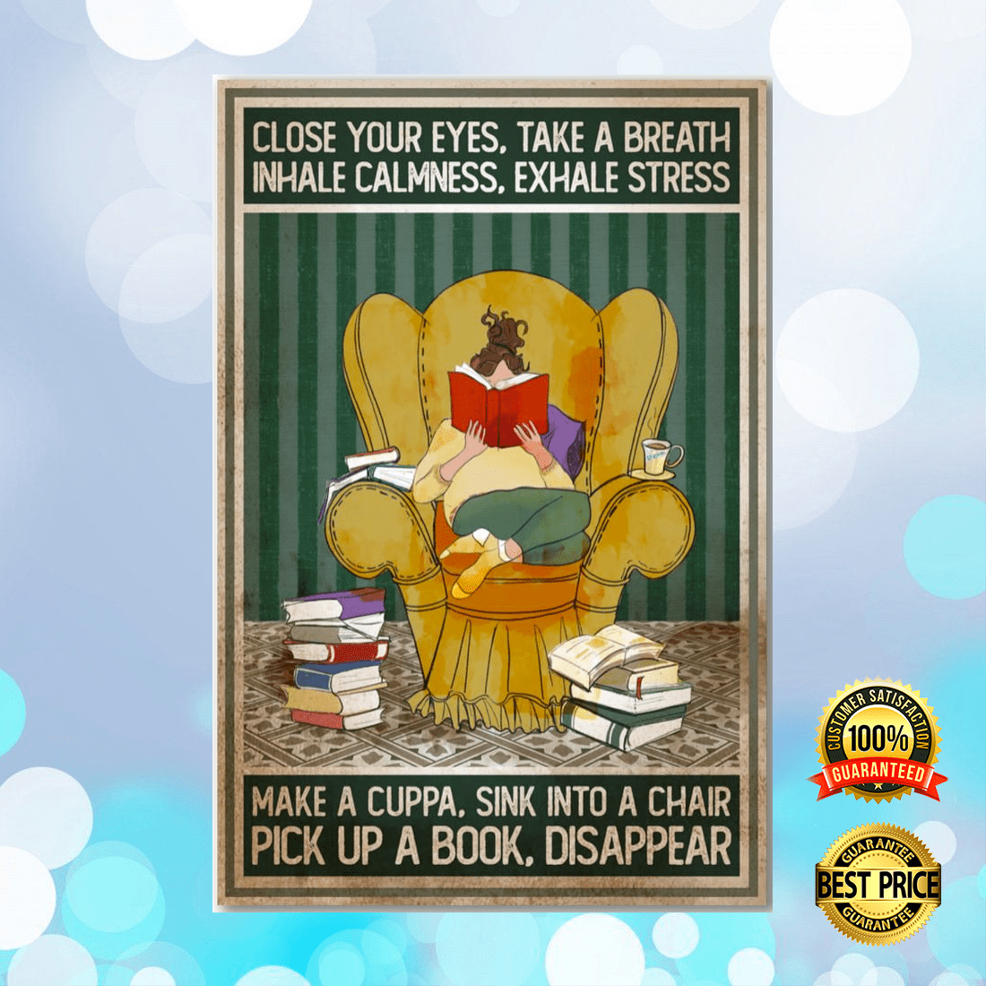 Reading book close your eyes take a breath inhale calmness exhale ...