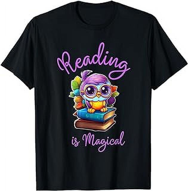 Reading is Magical Fun Animated Colorful Owl Books T-Shirt - Walmart.com