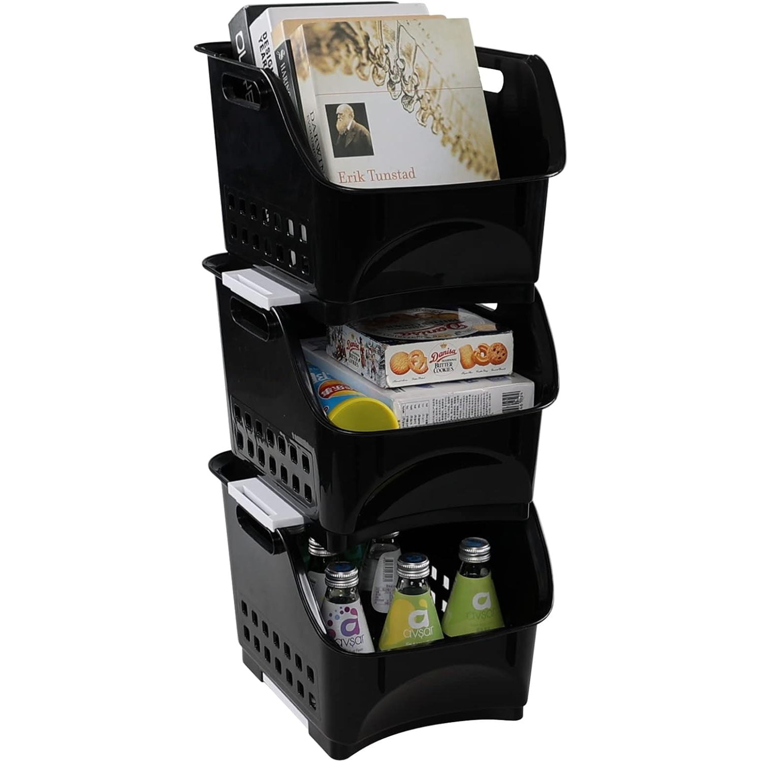 Readsky 3 Tier Plastic Kitchen Stacking Shelf Basket, Open Front ...