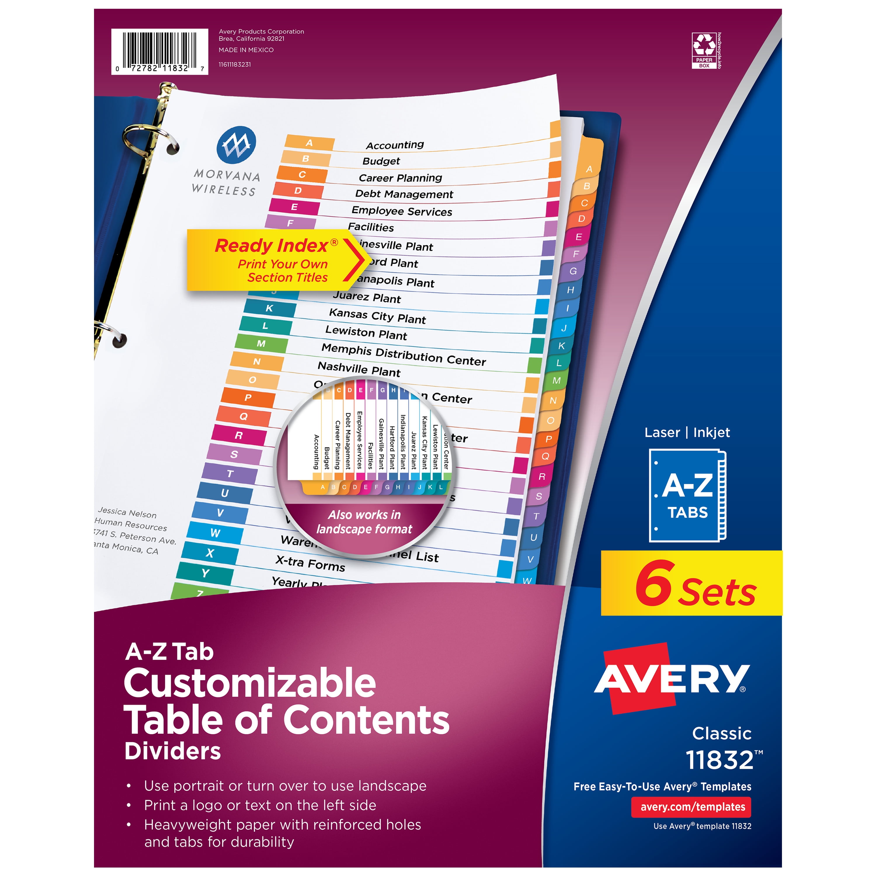 Avery A-Z Dividers, 26 Tabs, Ready Index (6 Sets of 11832) - Walmart ...