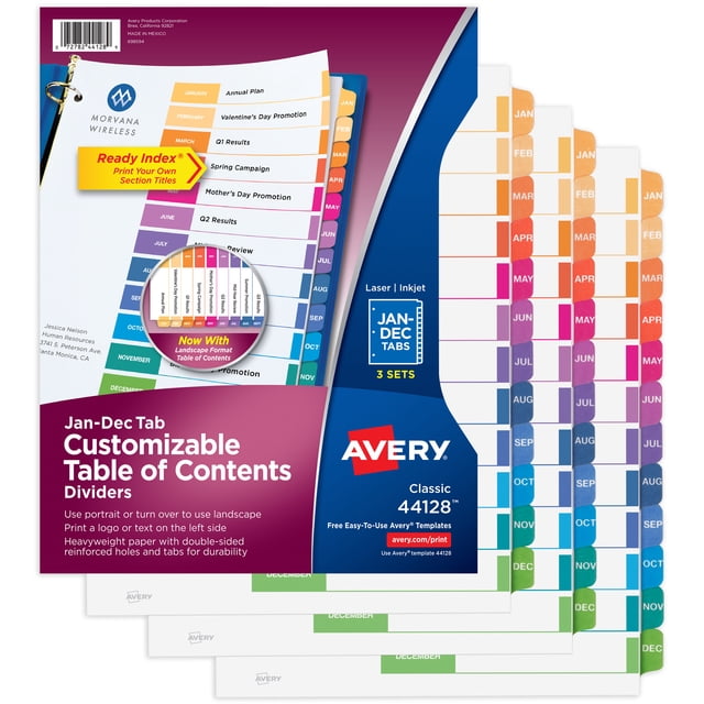 Ready Index Jan-Dec 12 Tab Dividers, Customizable TOC, 3 Sets (44128 ...