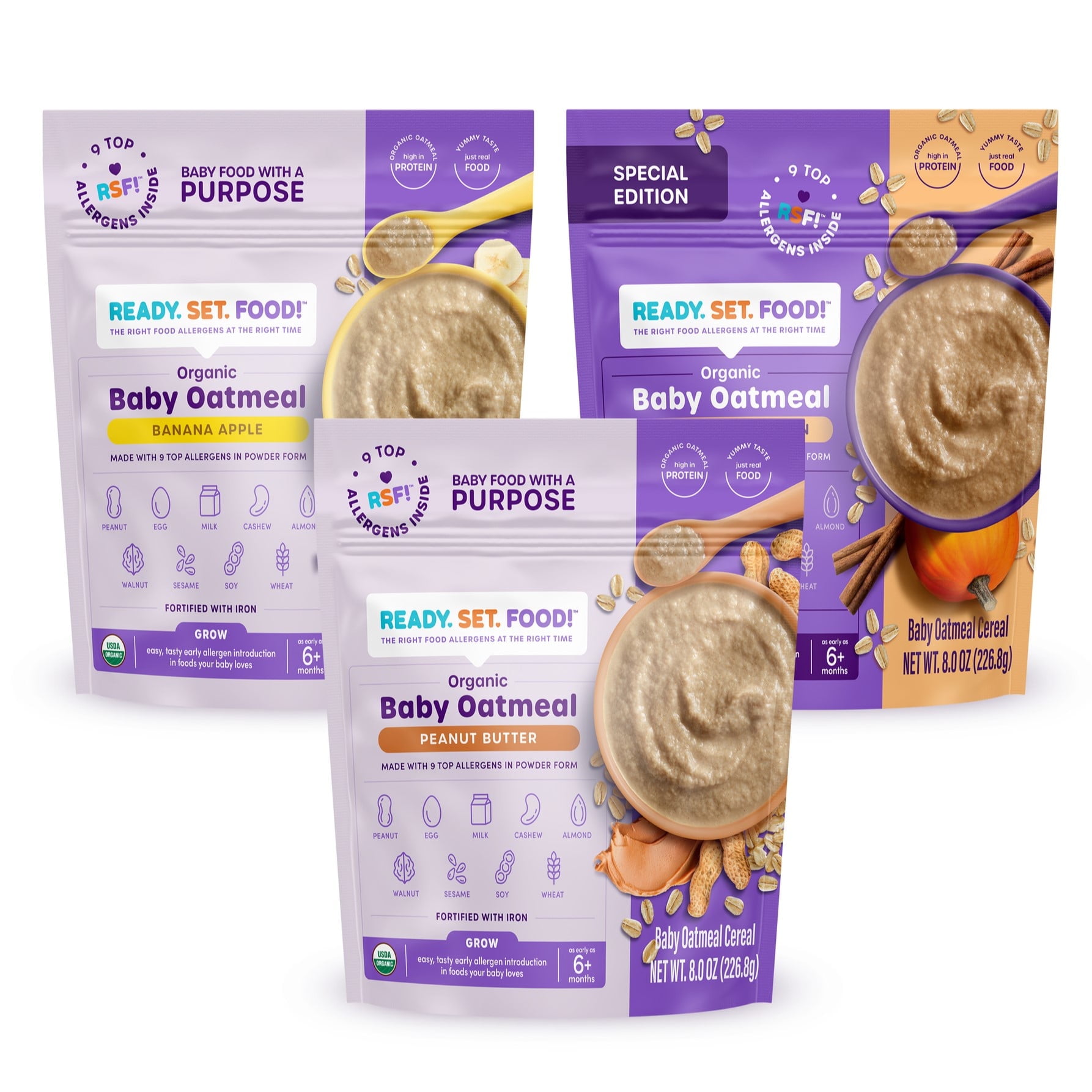Ready, Set, Food! Iron Fortified Organic Baby Cereal Oatmeal, Variety ...