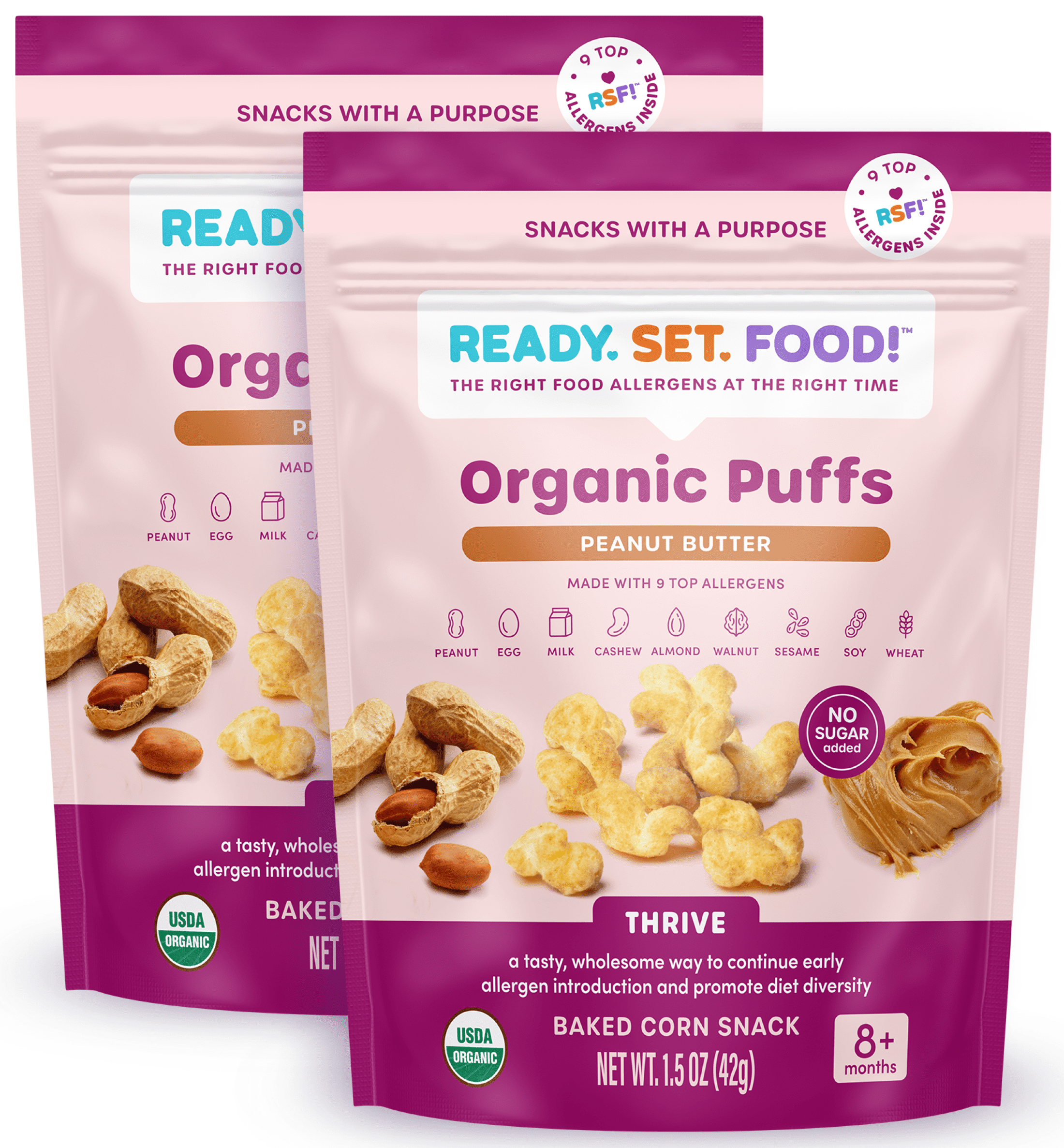 Ready, Set, Food! Organic Peanut Butter Baby Puffs with 9 Top Allergens ...