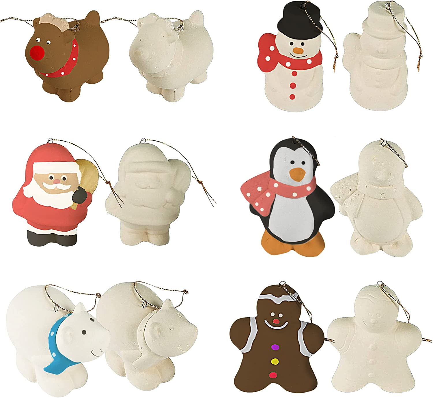 Ready to Paint Ceramic Christmas Ornaments (12 Pack) Crafts for Adults ...