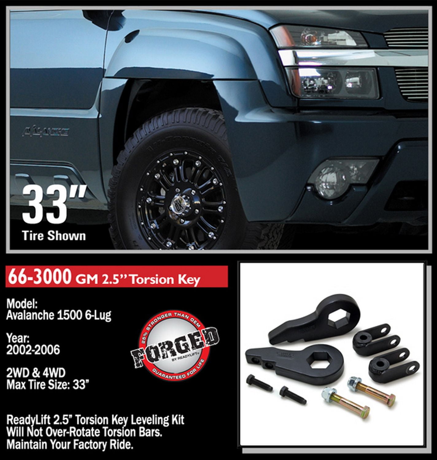 ReadyLift 66-3000 2.5" Front Level Kit Forged Torsion Key GM Truck/SUV ...