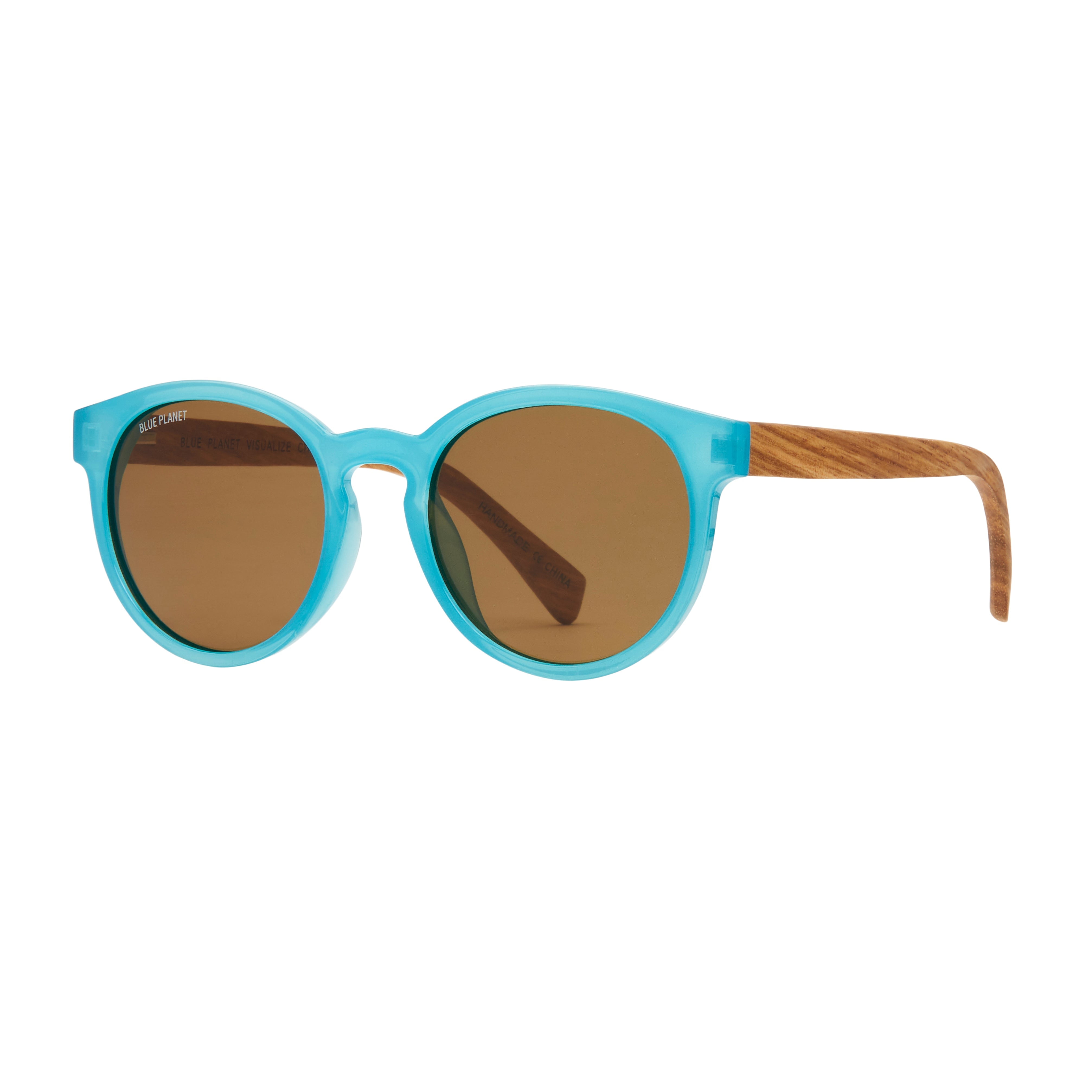 Reagan Frost Clear/Walnut Wood Round Polarized Sunglasses, Ice Blue ...