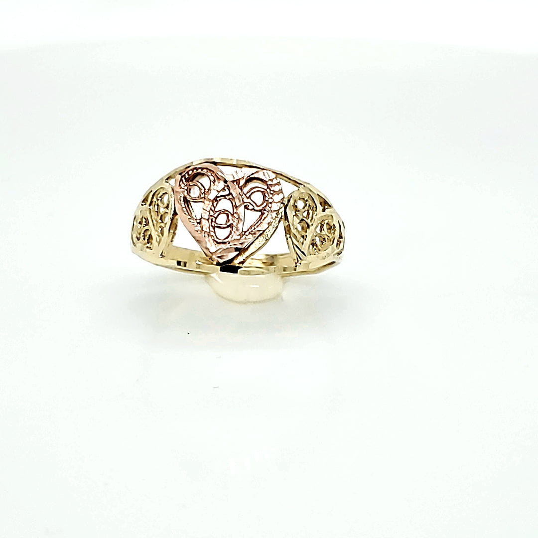 Real 10K Solid Two Tone Yellow & Rose Gold 3 Heart Ring For Women ...