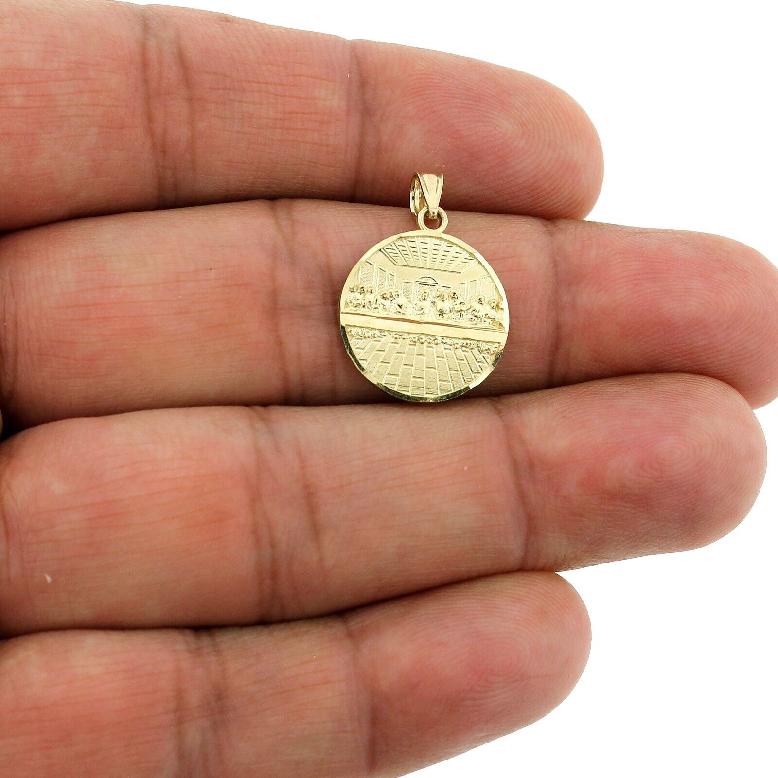 Real 10K Solid Yellow Gold Last Supper Charm Pendant Round Jesus ...