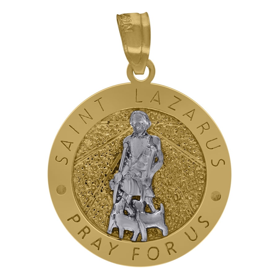 Real 10K Two Tone Gold 0.95" Religious Pray For Us St. Lazarus ...