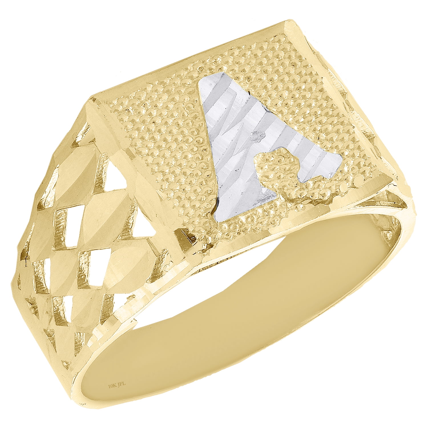 Real 10K Yellow Gold Diamond Cut Initial Letter A Statement Pinky Ring ...